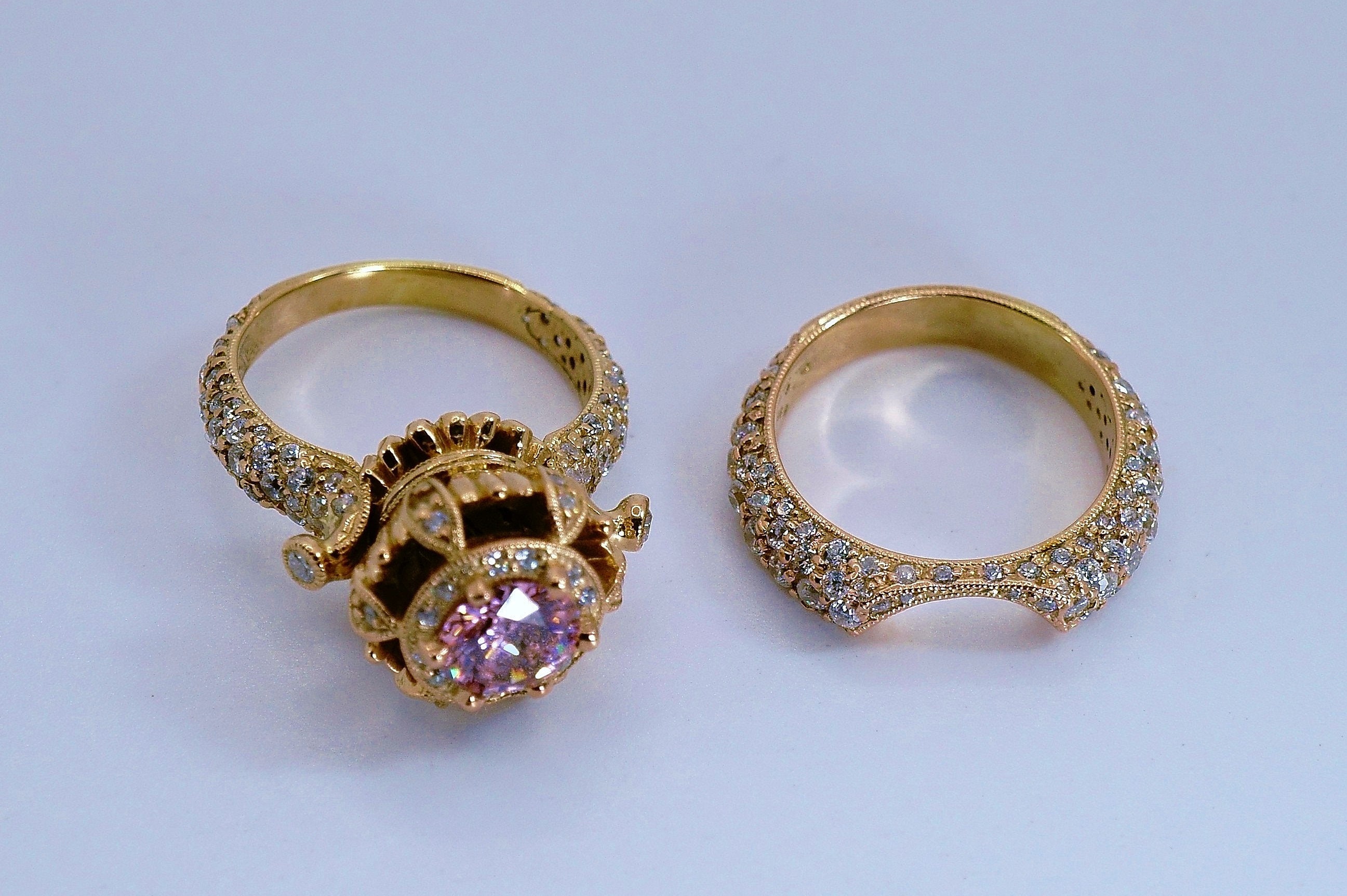 Rose Gold Wedding Set – Morganite Wedding Set – Art Deco Wedding Set ...