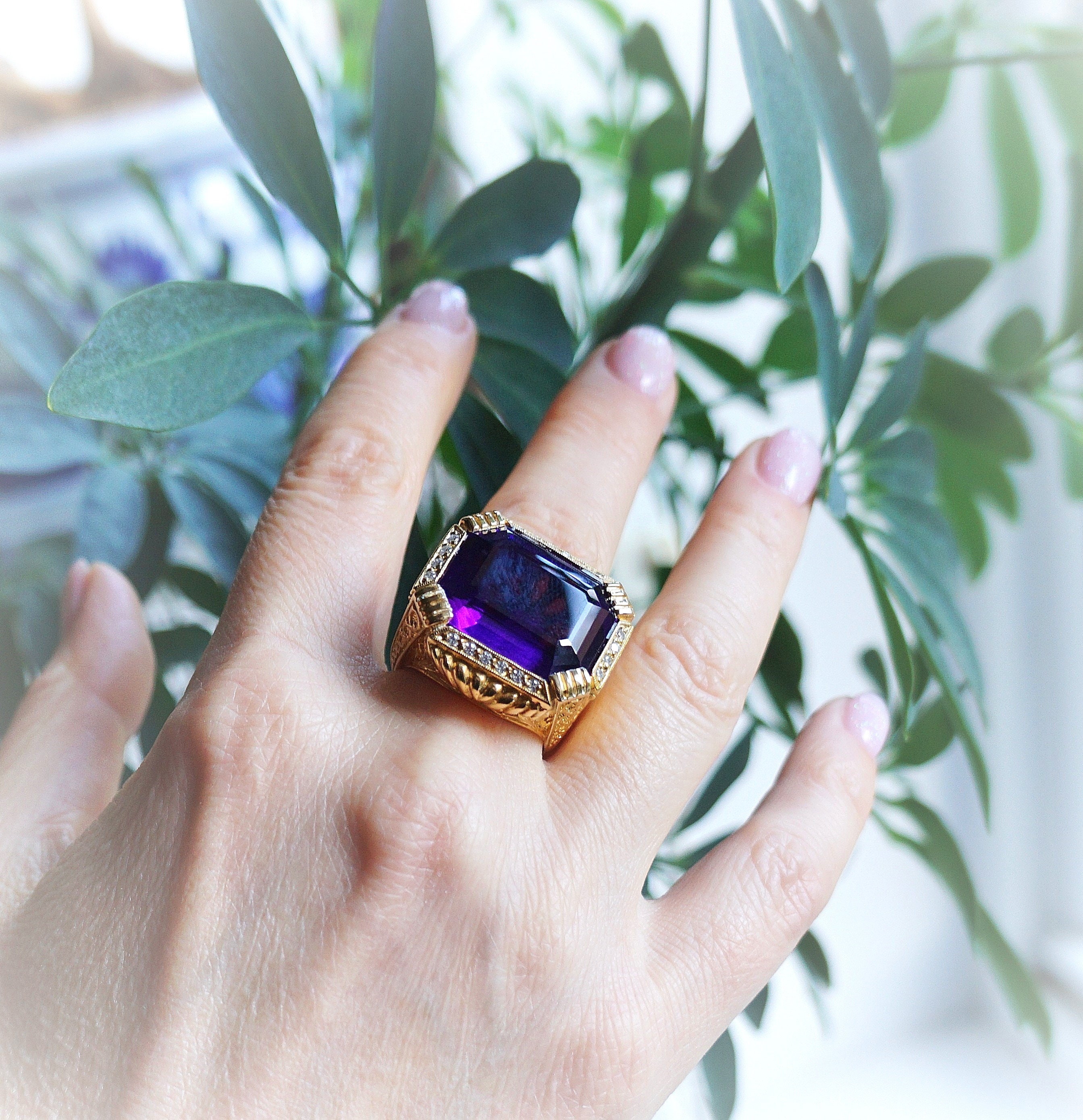 Oversize Ring – Very Big Ring - Large Ring - Gold-diamond Bishop Ring ...