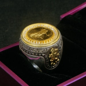 Coin Ring, Big Men Ring, Heavy Ring, Round Ring, 18K Gold 925 Silver ...