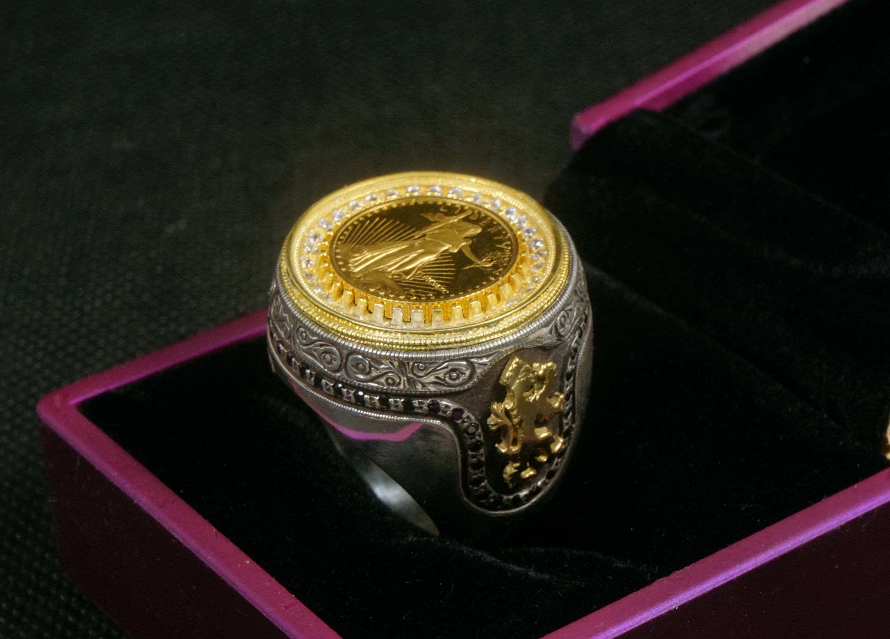 Coin Ring, Big Men Ring, Heavy Ring, Round Ring, 18K Gold 925 Silver ...