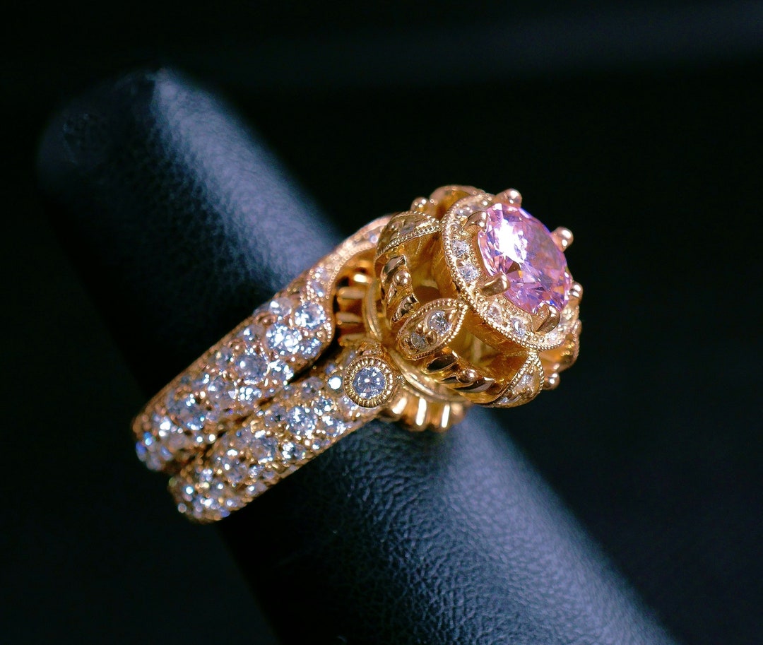 Rose Gold Wedding Set – Morganite Wedding Set – Art Deco Wedding Set ...