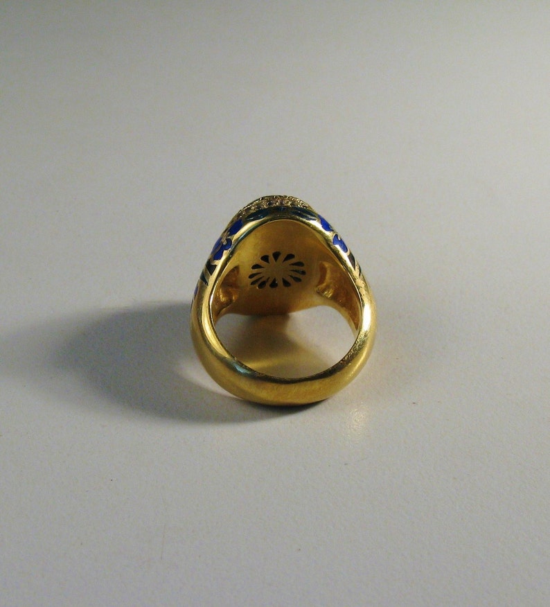 Art-nouveau Ring 14K Gold Ring Enameled Ring Lapis Lazuli Diamonds Old ...