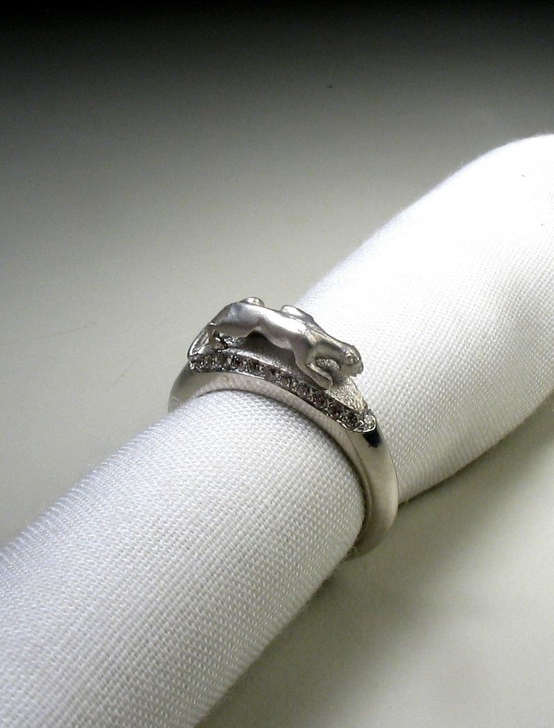 Panther Ring 14K White Gold Ring Panther Diamonds Old Fashioned Ring - Etsy
