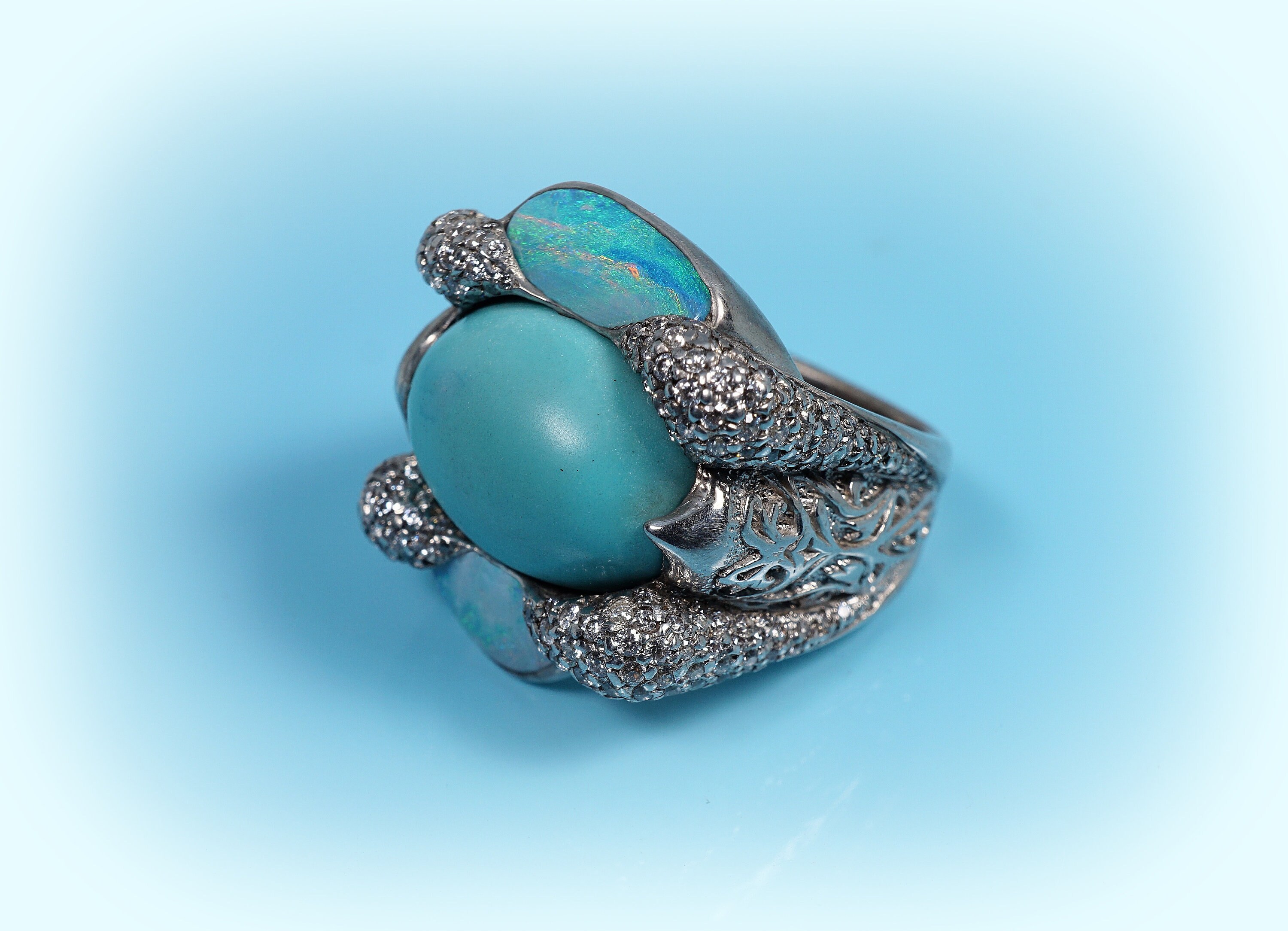 Oversize Ring 14K White Gold Ring Large Heavy Ring Turquoise Ring Art ...