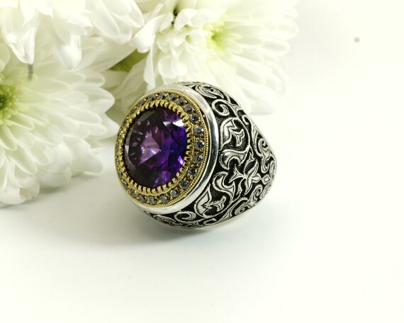 Bishop Ring Big Men's Ring Round Ring Big Amethyst - Etsy