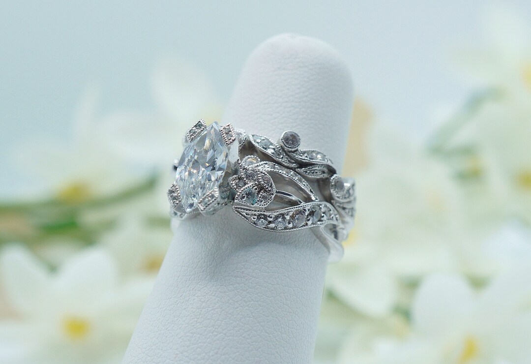 Setting White Gold Wedding Set – Diamond Wedding Set – Marquise Stone ...