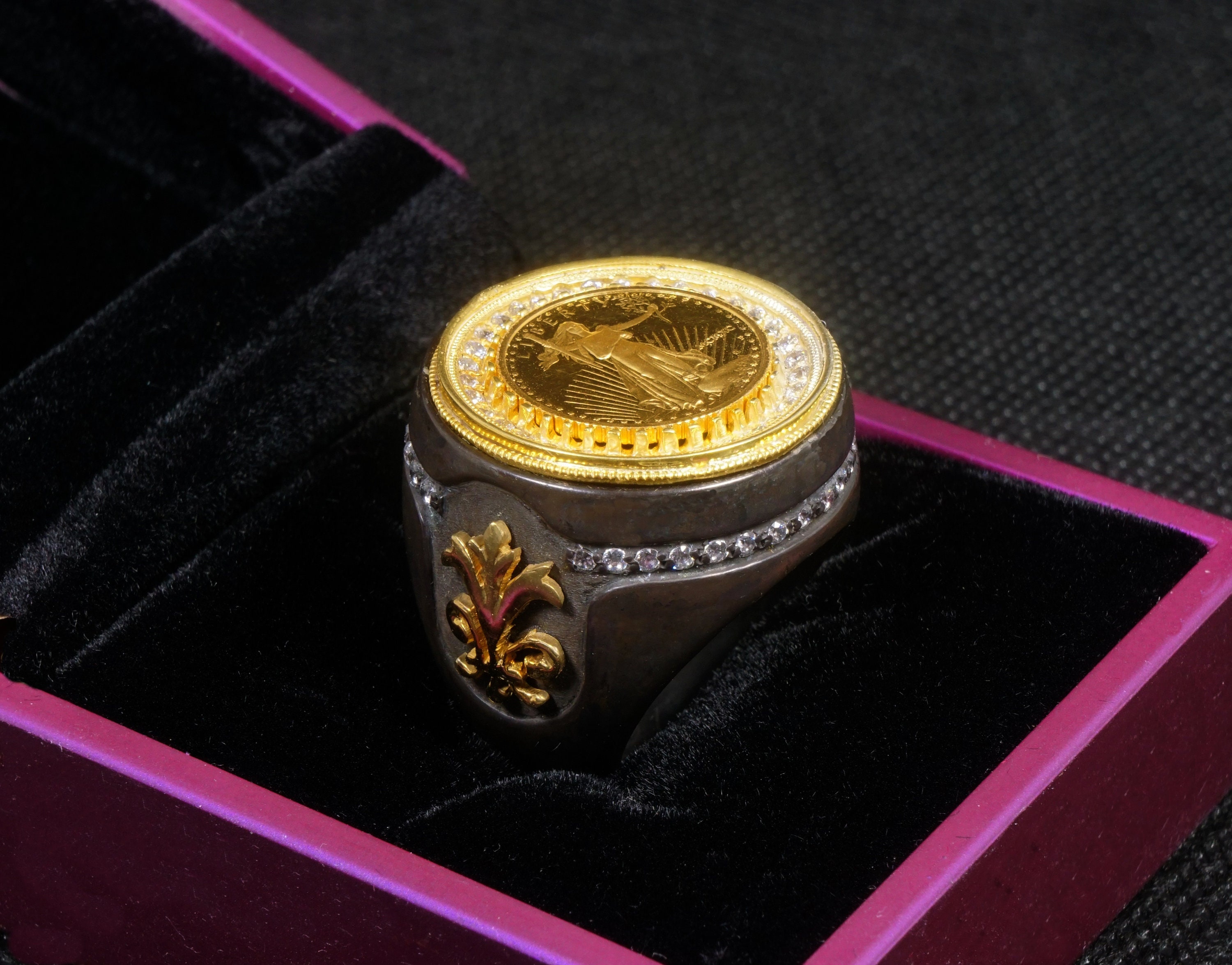 Coin Ring, Big Men Ring, Heavy Ring, Round Ring, 18K Gold 925 Silver ...