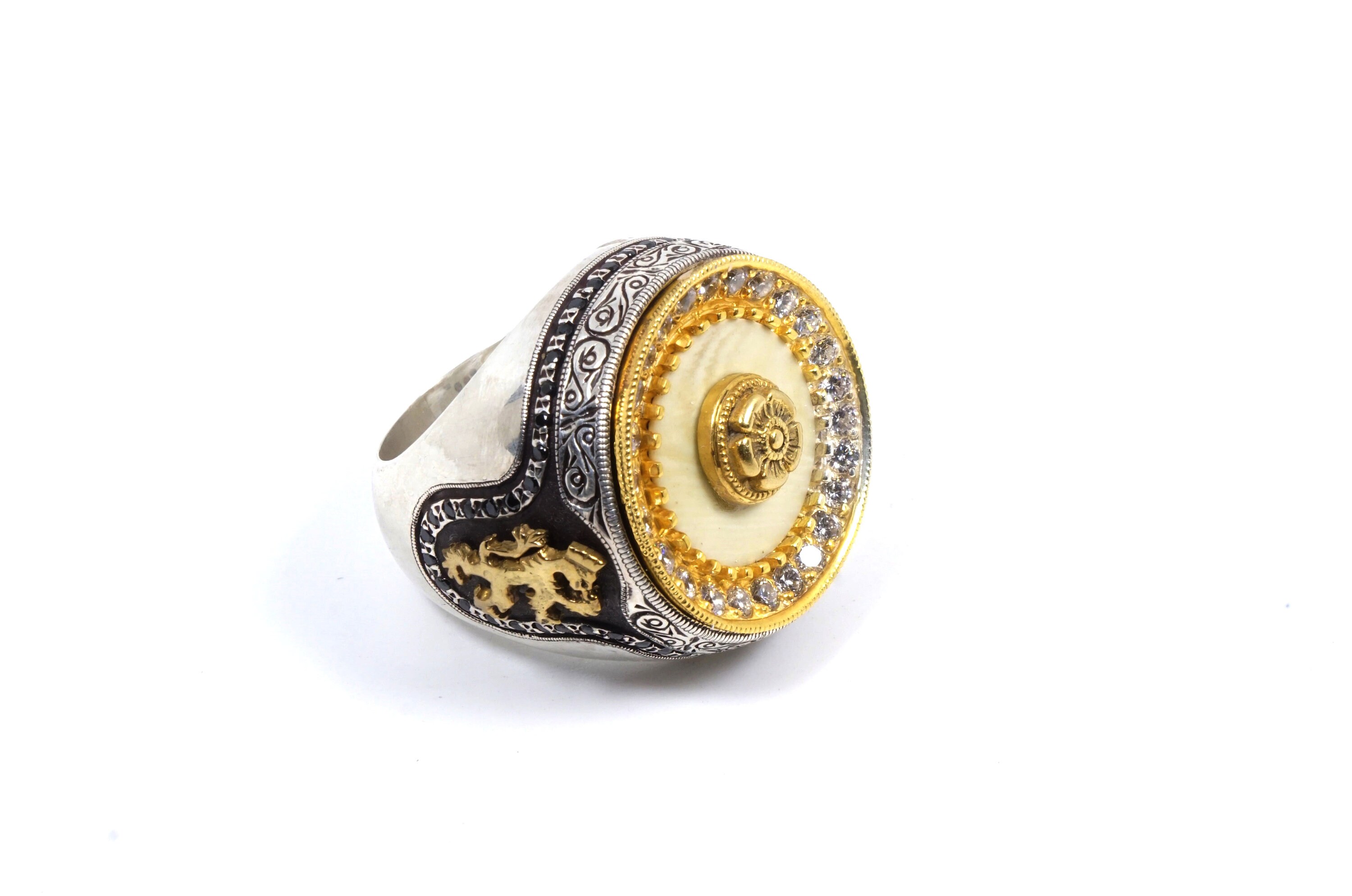 Coin Ring, Big Men Ring, Heavy Ring, Round Ring, 18K Gold 925 Silver ...