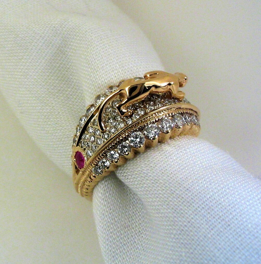 Panther Ring 14K Gold Ring Pink Gold Ring Rose Gold Diamonds Rubies Old ...