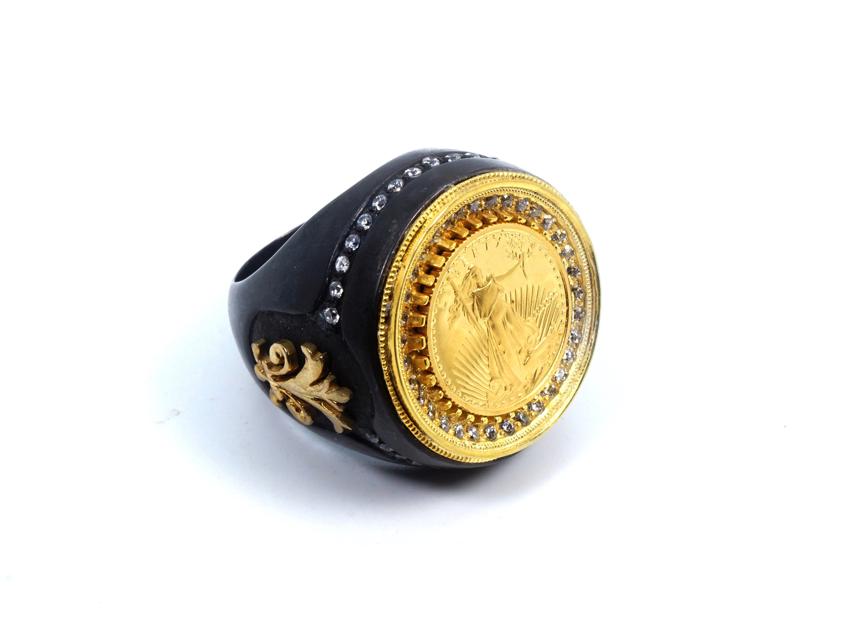 Coin Ring, Big Men Ring, Heavy Ring, Round Ring, 18K Gold 925 Silver ...