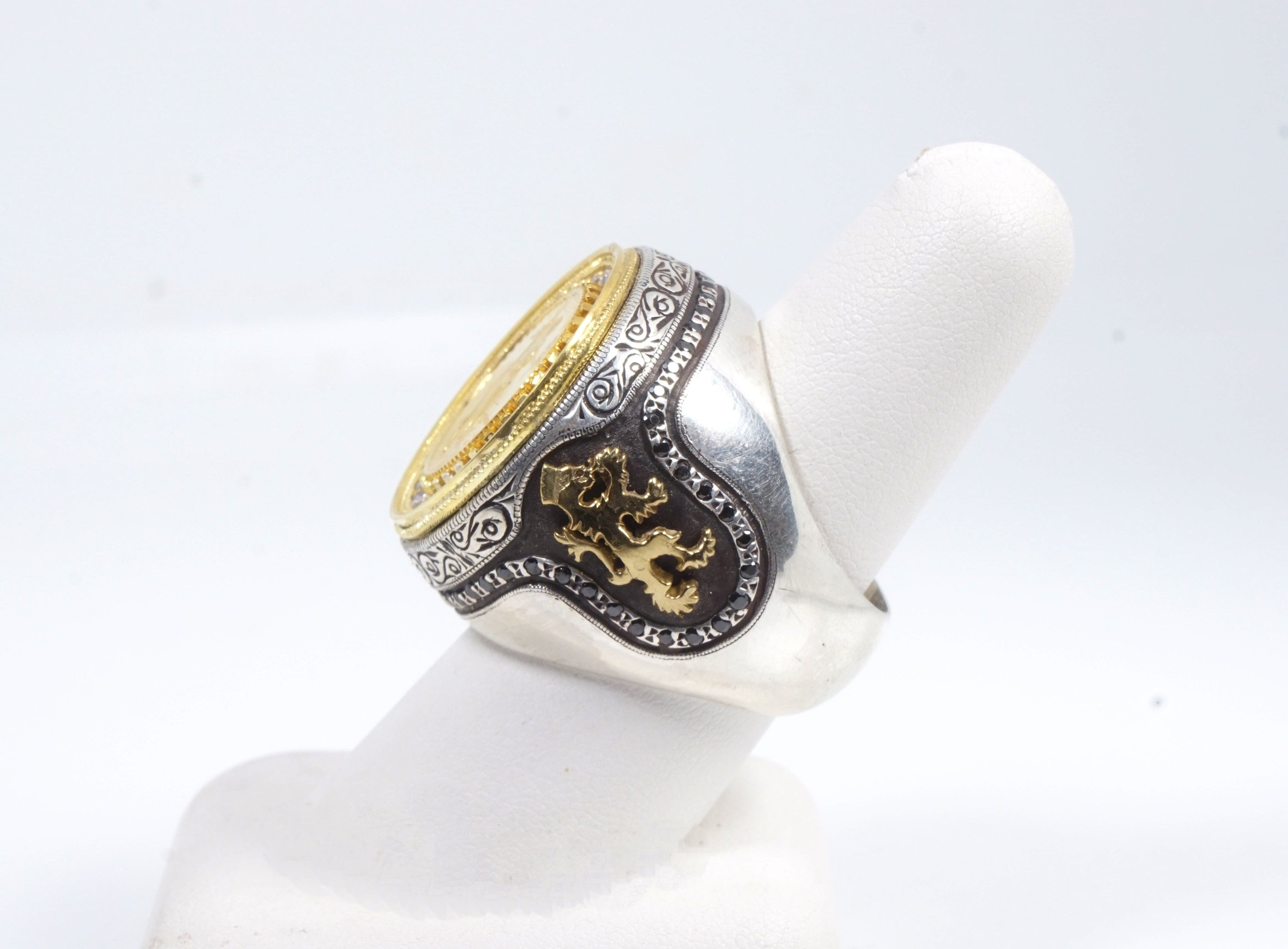 Coin Ring, Big Men Ring, Heavy Ring, Round Ring, 18K Gold 925 Silver ...