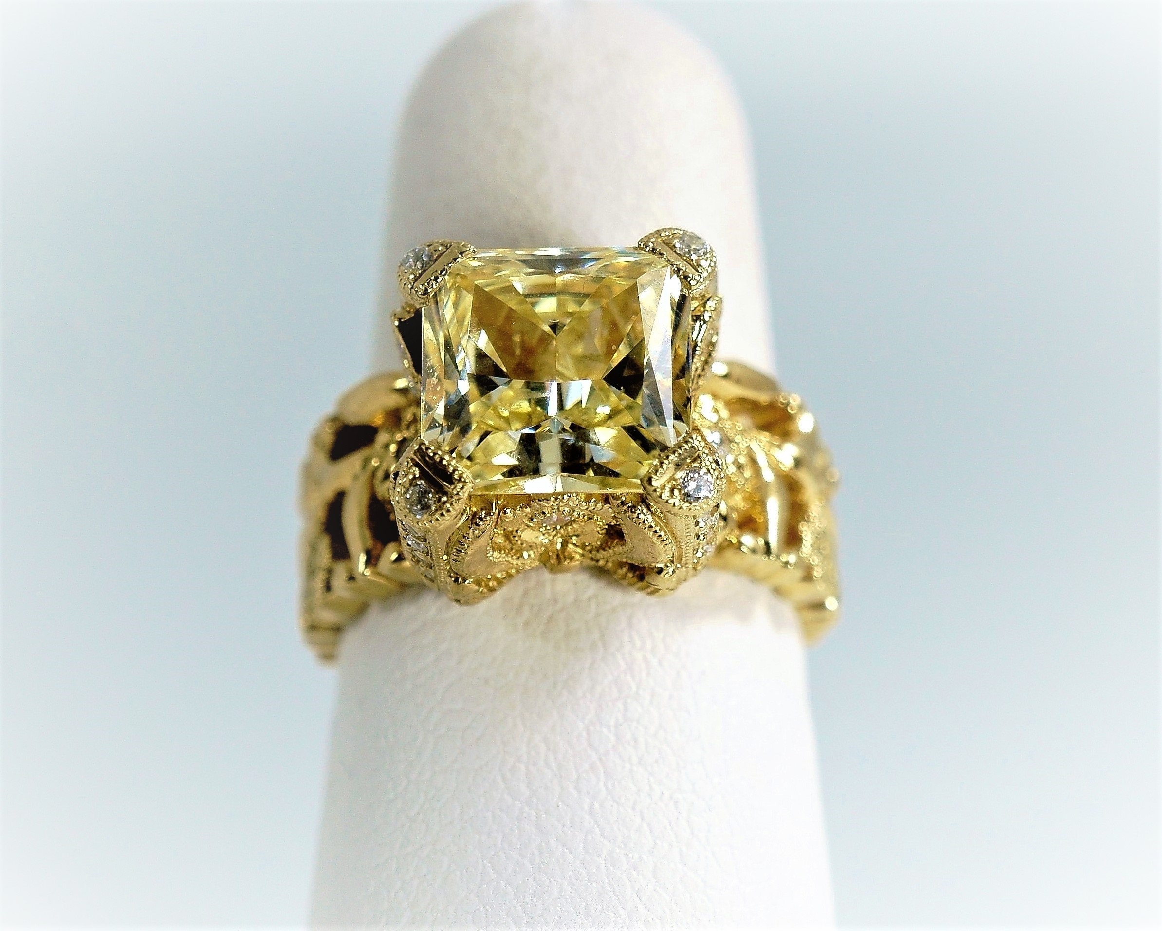 Yellow Stone Engagement Gold Ring Square Stone Engagement Ring Art ...