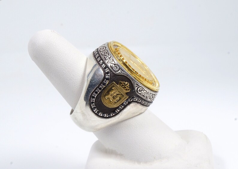 Coin Ring, Big Men Ring, Heavy Ring, Round Ring, 18K Gold 925 Silver ...