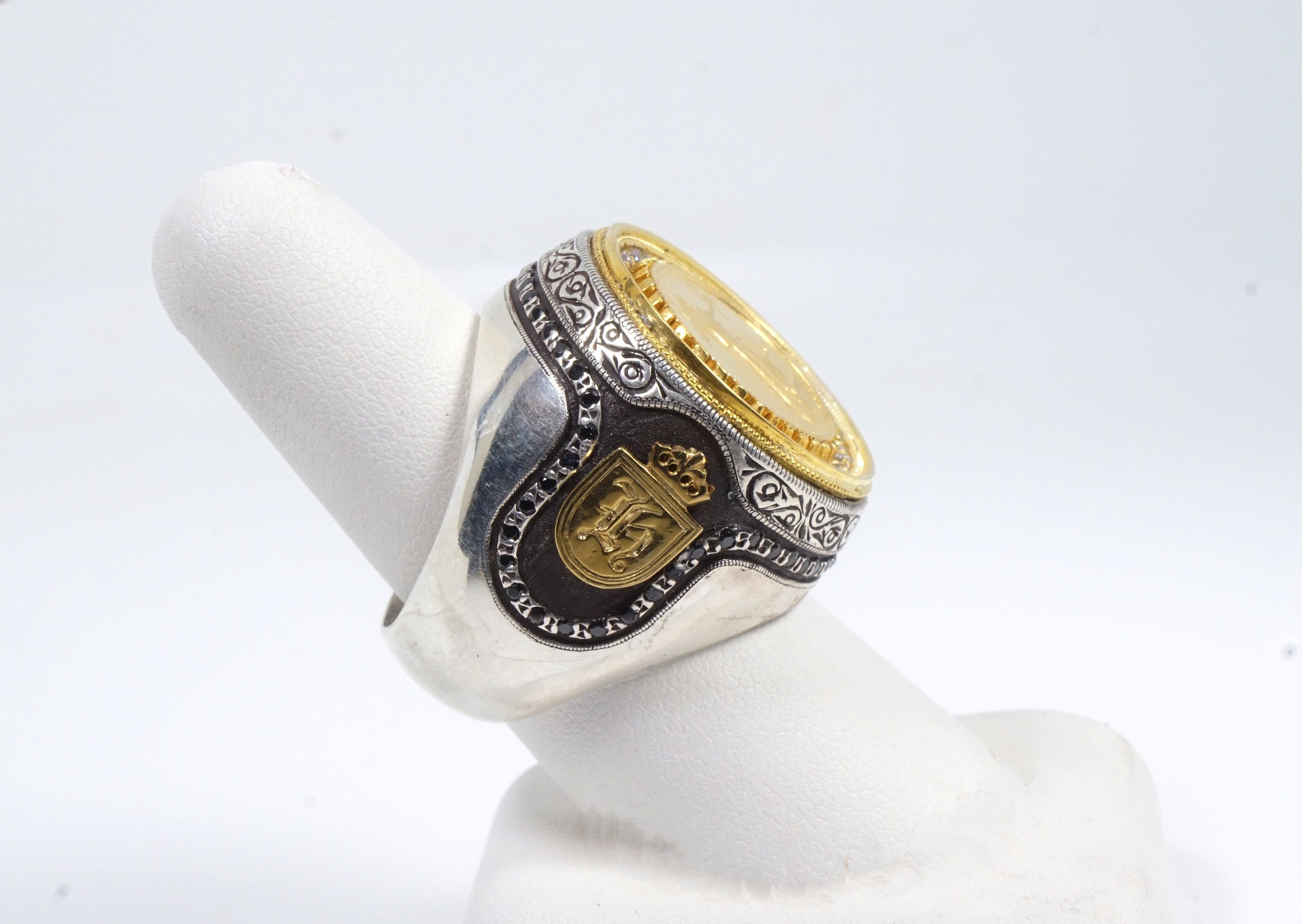 Coin Ring, Big Men Ring, Heavy Ring, Round Ring, 18K Gold 925 Silver ...