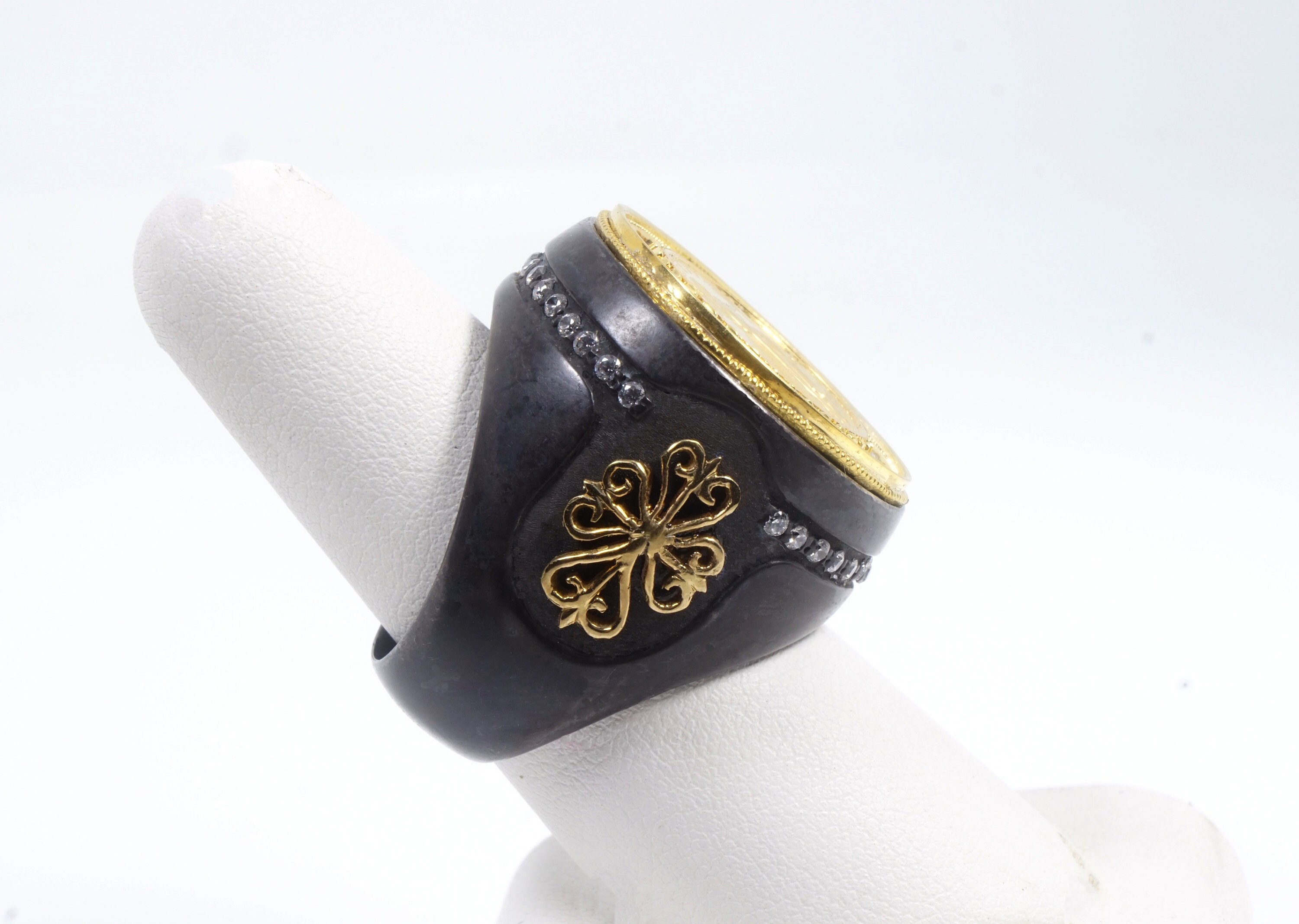 Coin Ring, Big Men Ring, Heavy Ring, Round Ring, 18K Gold 925 Silver ...