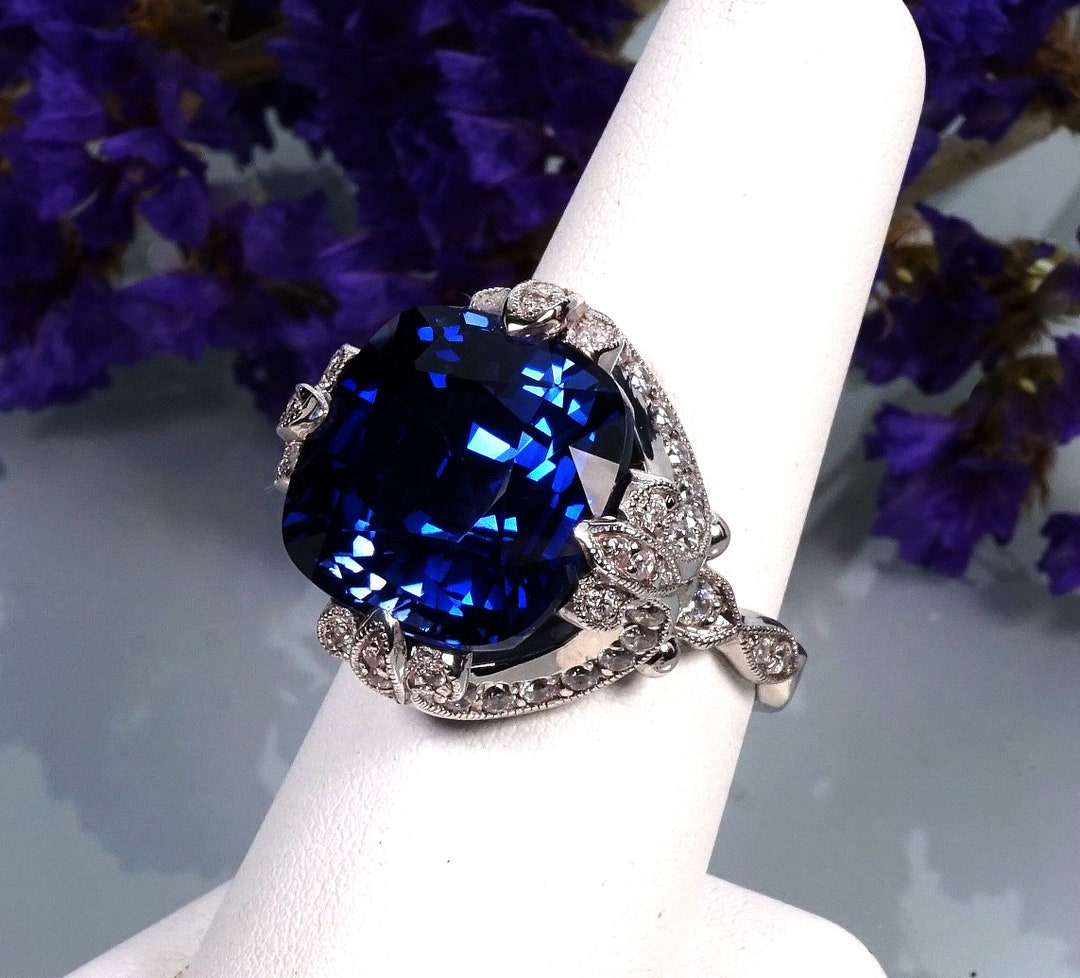 Cocktail Sapphire Ring Blue Sapphire Ring Sapphire Diamond - Etsy