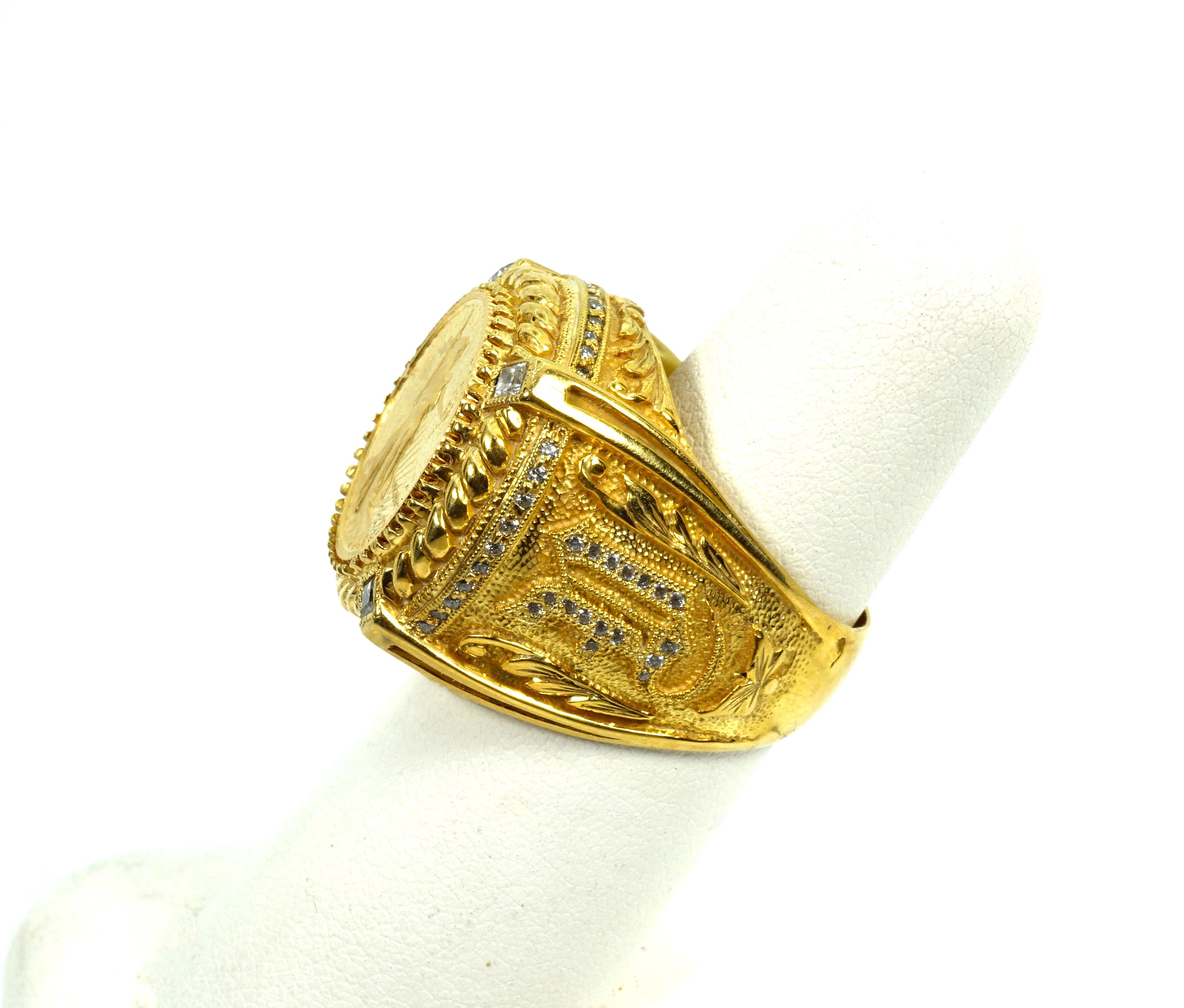 Coin Ring, Big Unisex Ring, Heavy Ring, Round Ring, 14K Gold, Diamonds ...