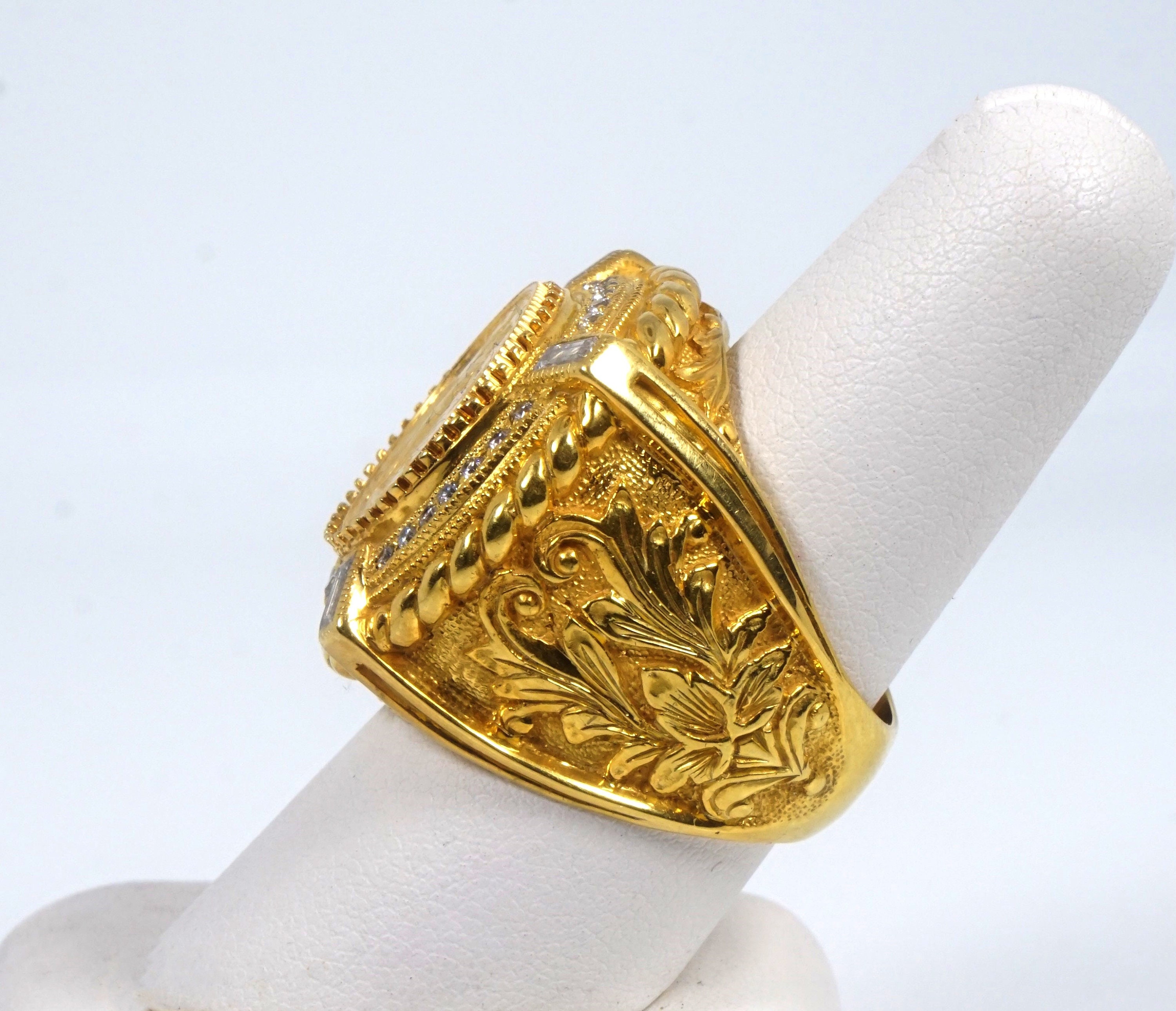 Coin Ring, Big Man Ring, Heavy Ring, Round Ring, 14K Gold, Diamonds ...