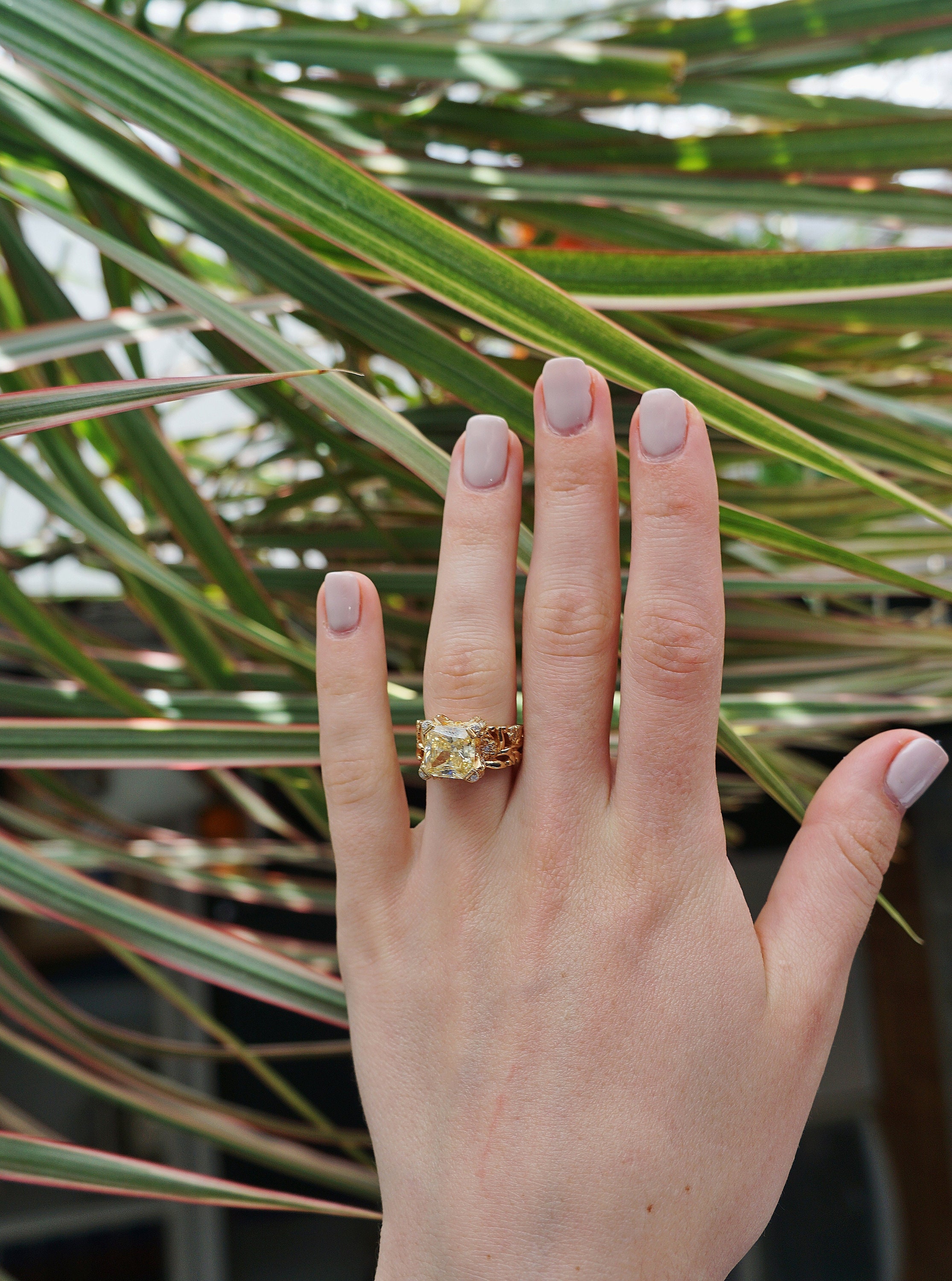 Yellow Stone Engagement Gold Ring Square Stone Engagement Ring Art ...