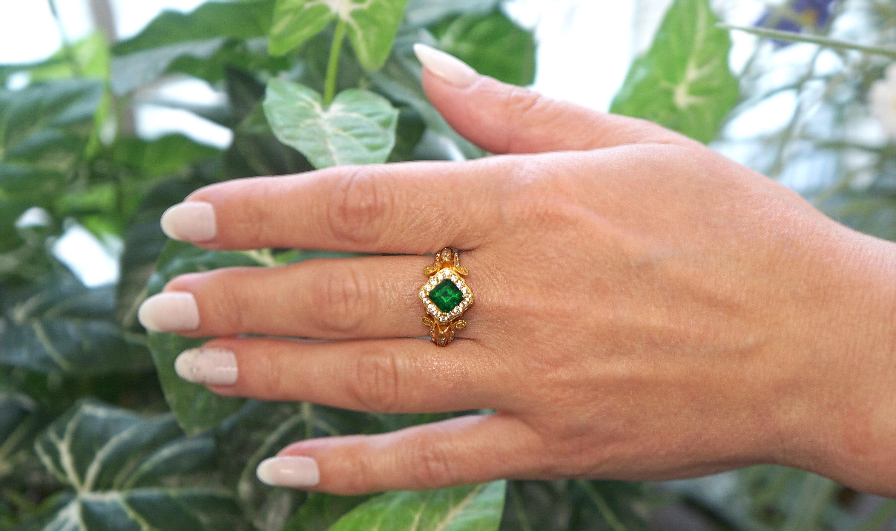 14K Gold Engagement Ring – Emerald Engagement Ring – Square Stone ...