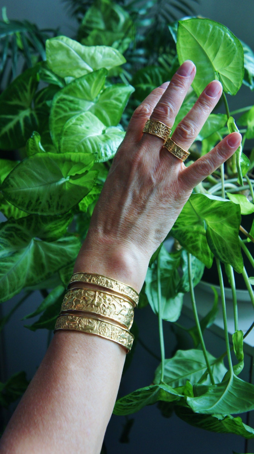 Ancient Cuff 14K Gold Bracelet - Primitive Style Bracelet - Cuff Gold ...