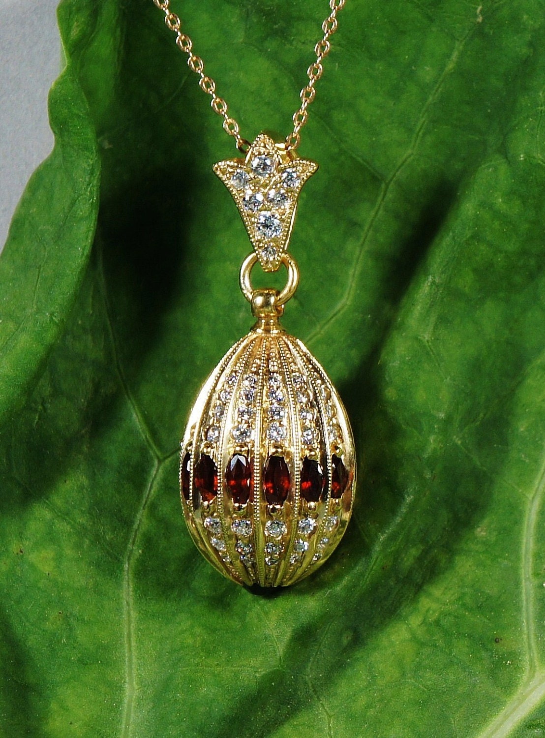 Egg Gold Pendant - Faberge Style Egg Pendant - 14K Gold - Easter Egg ...