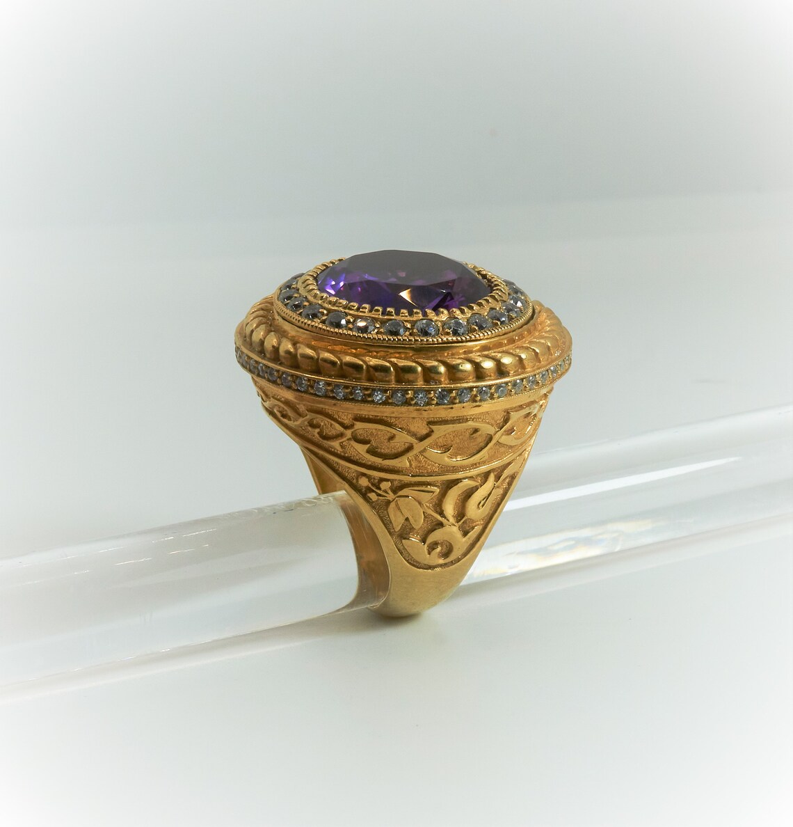 Gold-diamond Bishop Ring Round Ring Big Men's Ring | Etsy