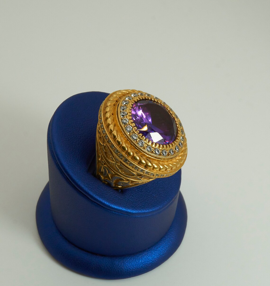Gold-diamond Bishop Ring Round Ring Big Men's Ring - Etsy