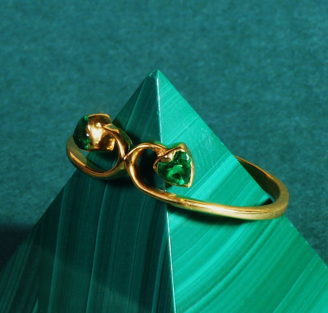 Stocking Ring - 14K Gold Small Ring - Two Stones - Thin Ring - Emerald ...