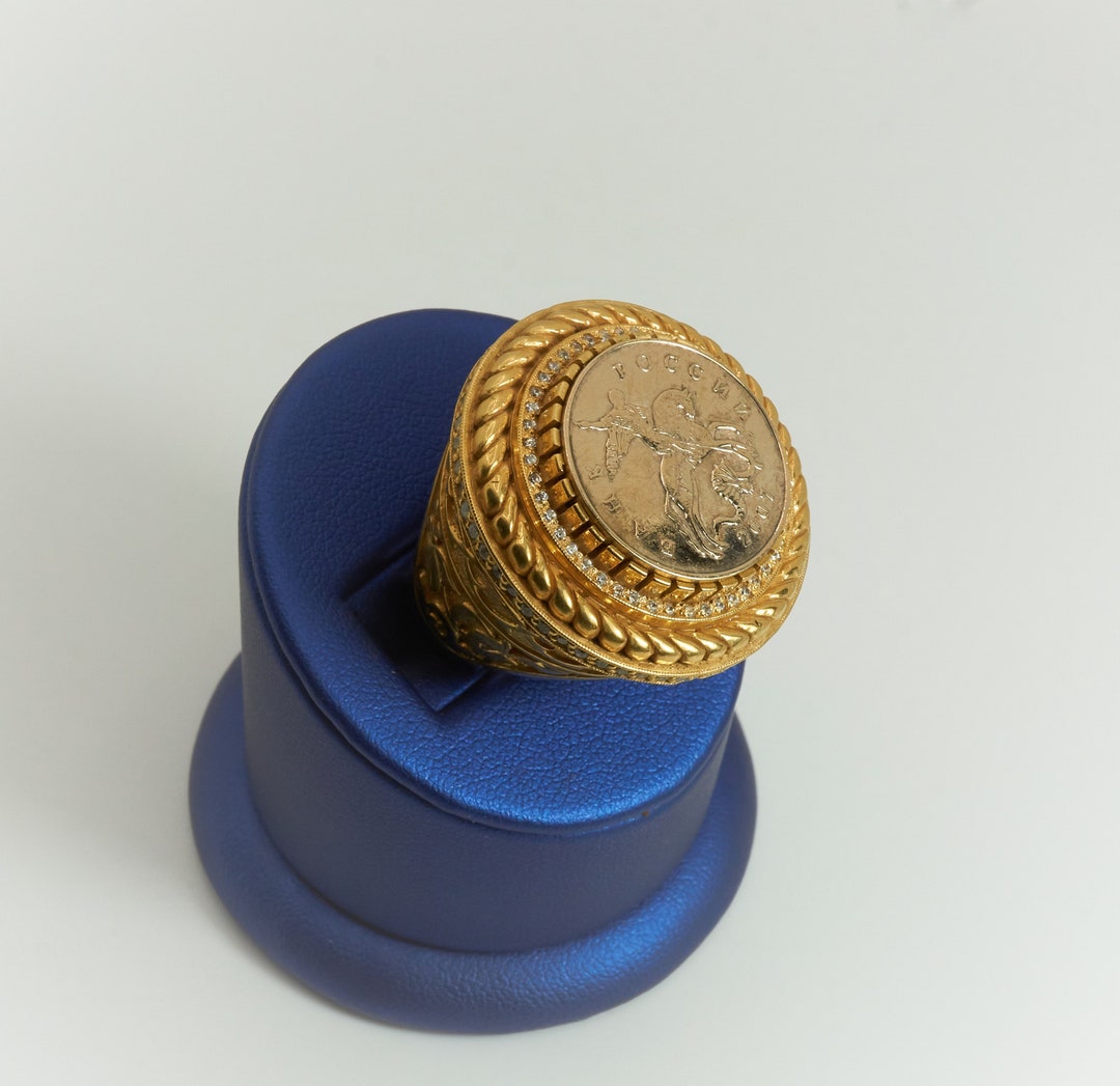 Coin Ring Big Man's Ring 14K Gold Diamonds Classic - Etsy