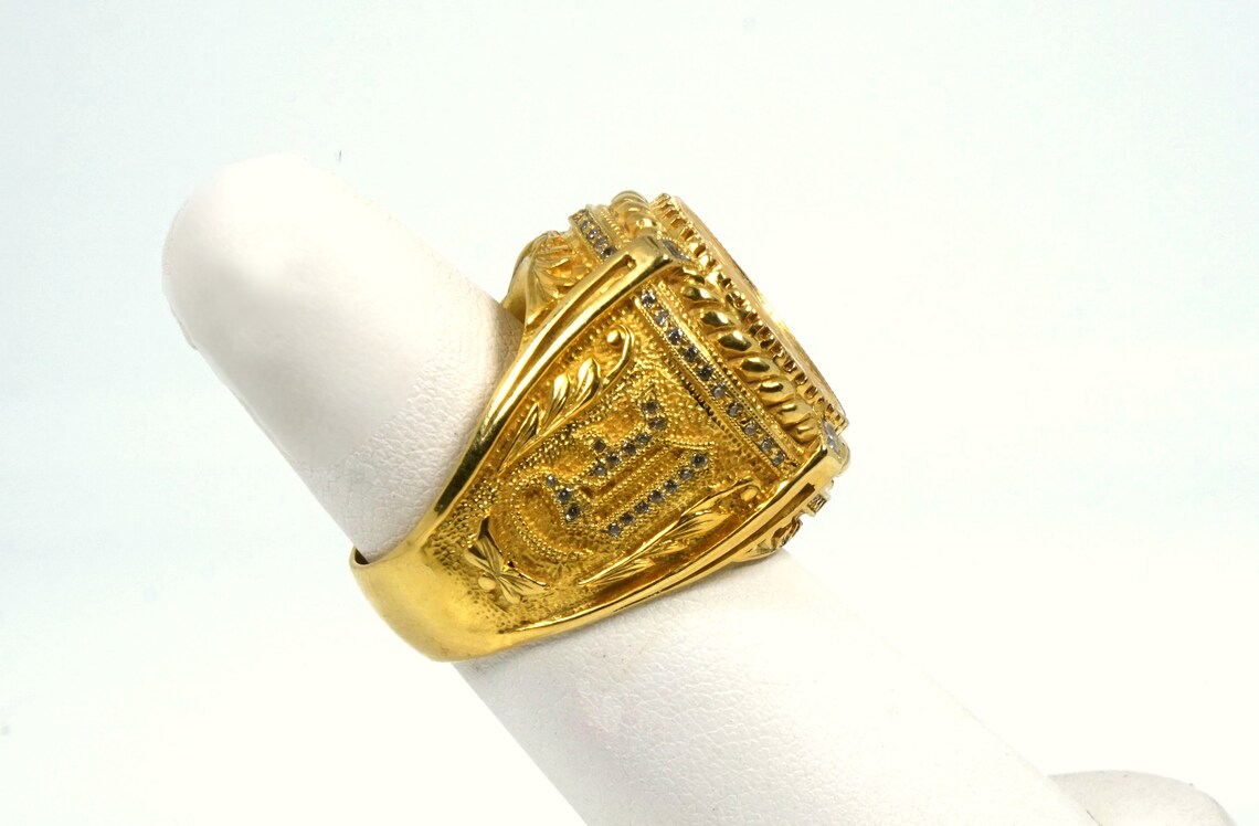 Coin Ring, Big Unisex Ring, Heavy Ring, Round Ring, 14K Gold, Diamonds ...