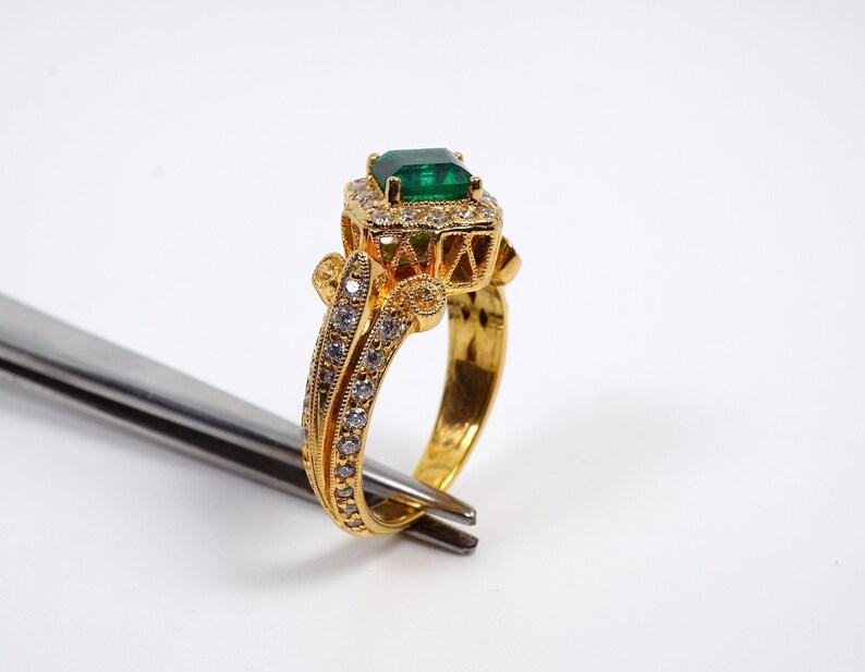14K Gold Engagement Ring – Emerald Engagement Ring – Square Stone ...