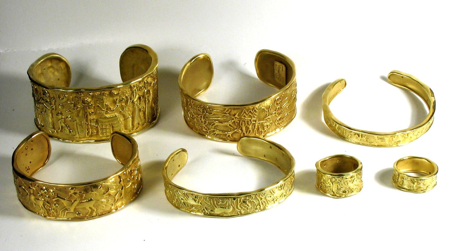 Ancient Cuff 14K Gold Bracelet - Primitive Style Bracelet - Cuff Gold ...