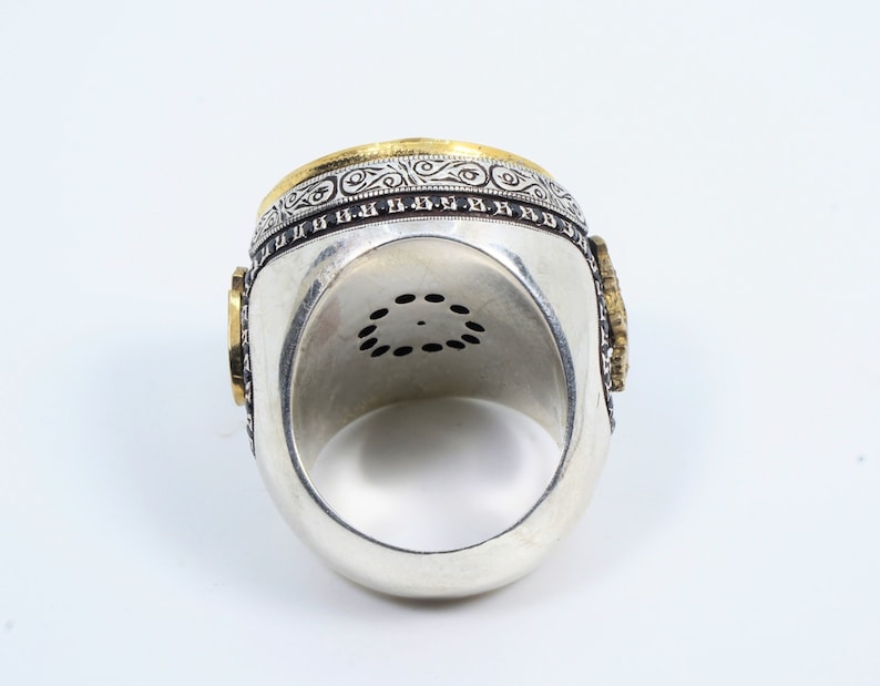 Coin Ring, Big Men Ring, Heavy Ring, Round Ring, 18K Gold 925 Silver ...