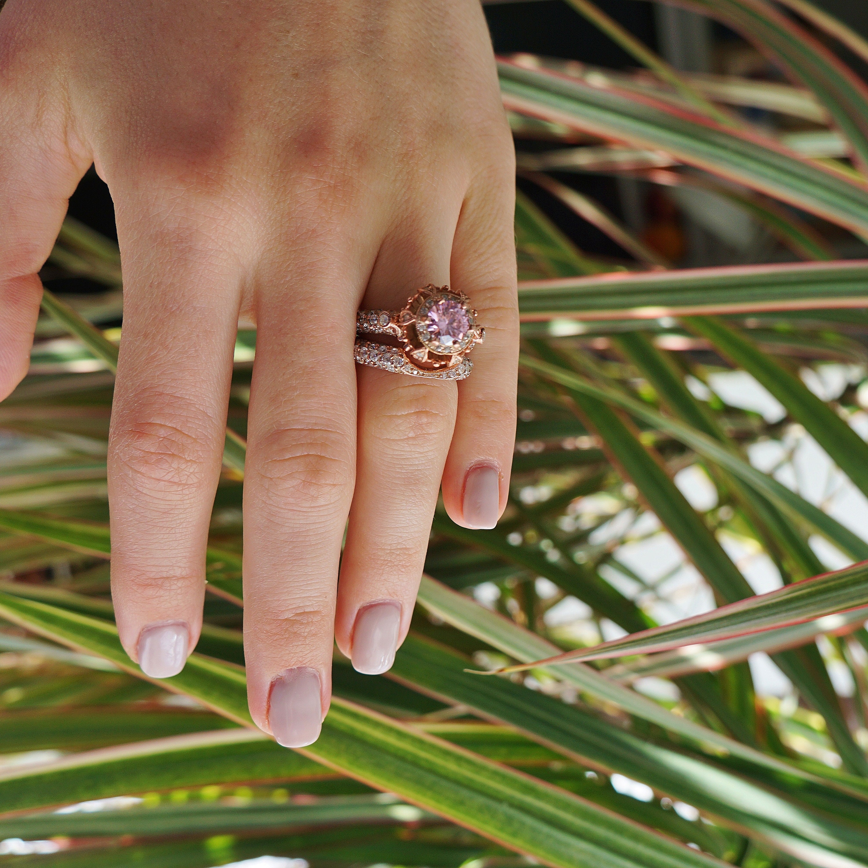 Rose Gold Wedding Set Morganite Wedding Set Art Deco - Etsy