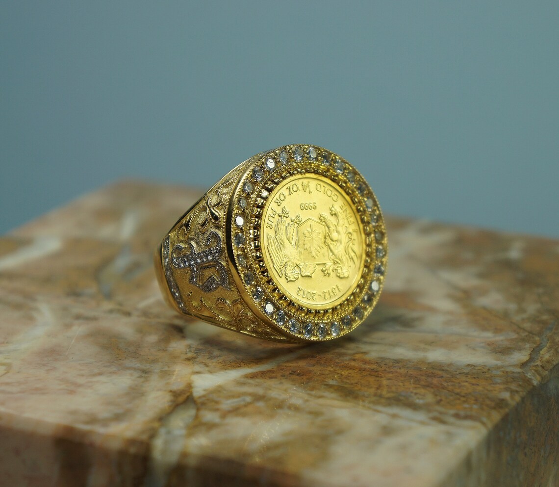 Coin Ring - Big Men's Ring - Signed Ring - Monogram - 18K Gold ...