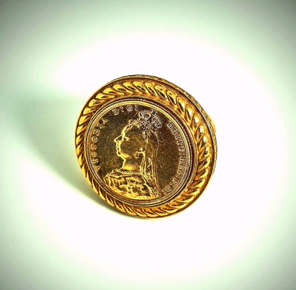 Coin Ring, Big Men's Ring, Heavy Ring, Round Ring, 14K Gold, Diamonds ...