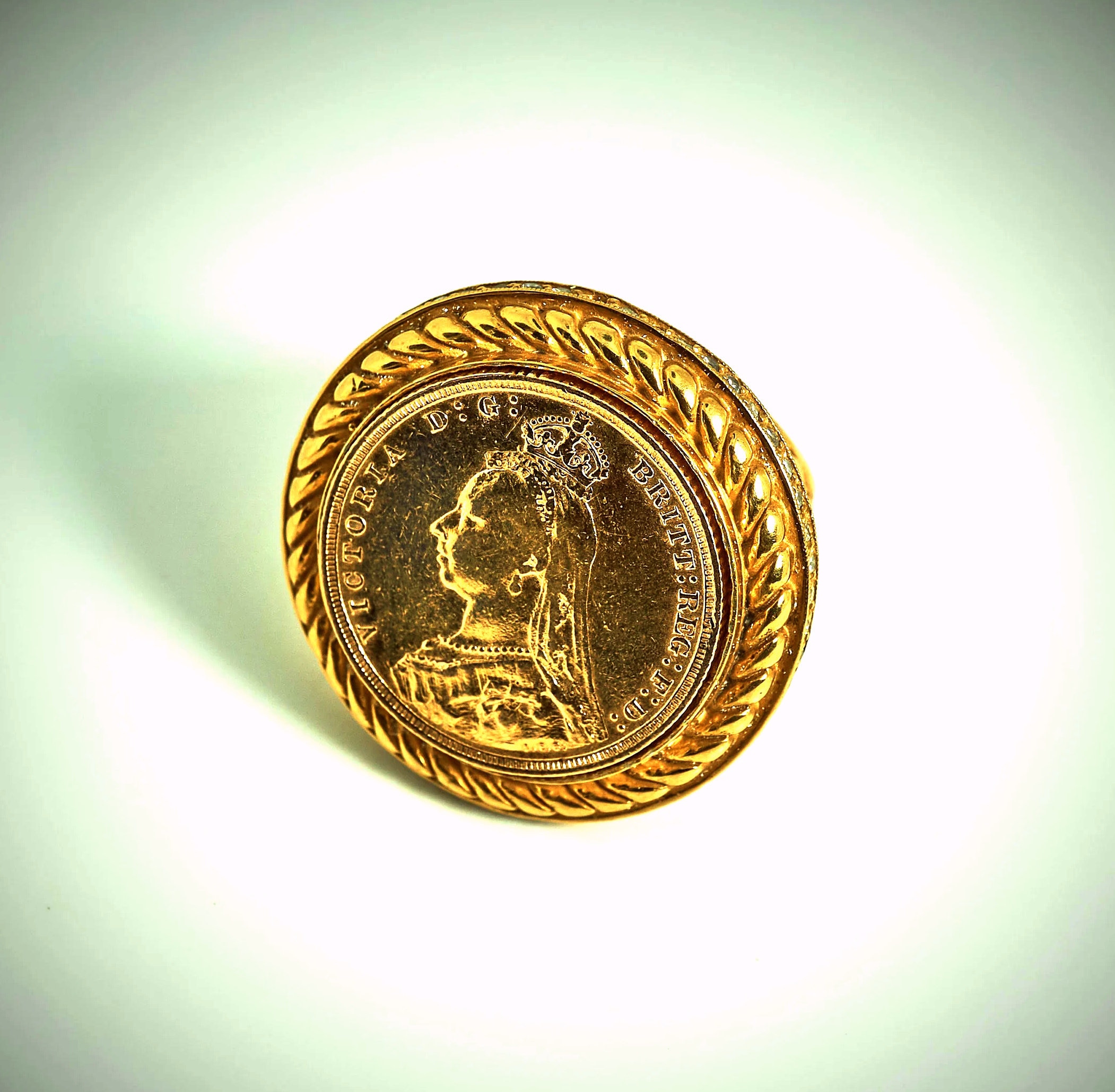 Coin Ring, Big Men's Ring, Heavy Ring, Round Ring, 14K Gold, Diamonds ...