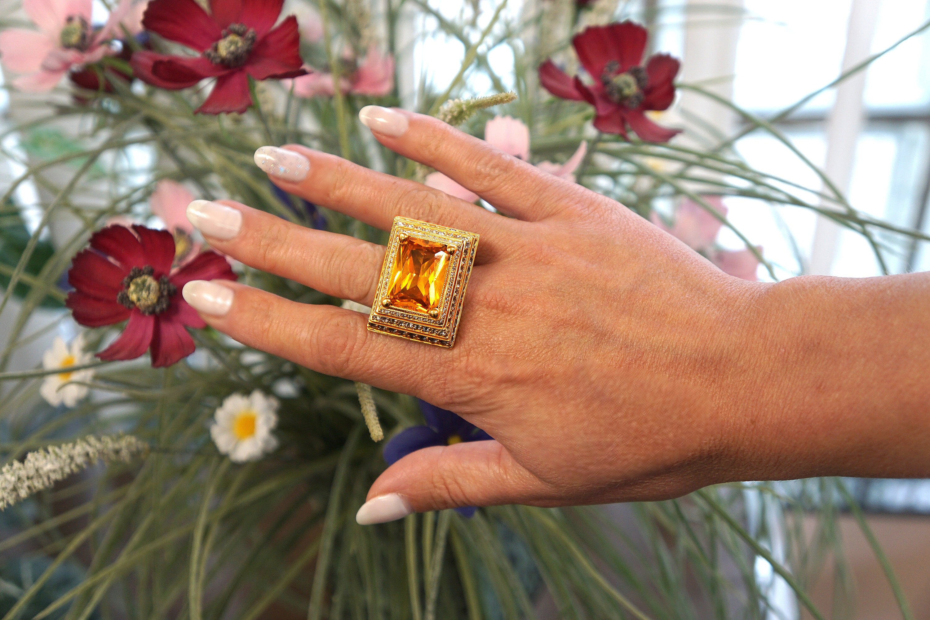 Giant Ring Oversize Ring Very Large Ring 14K Yellow Gold Ring Citrine ...