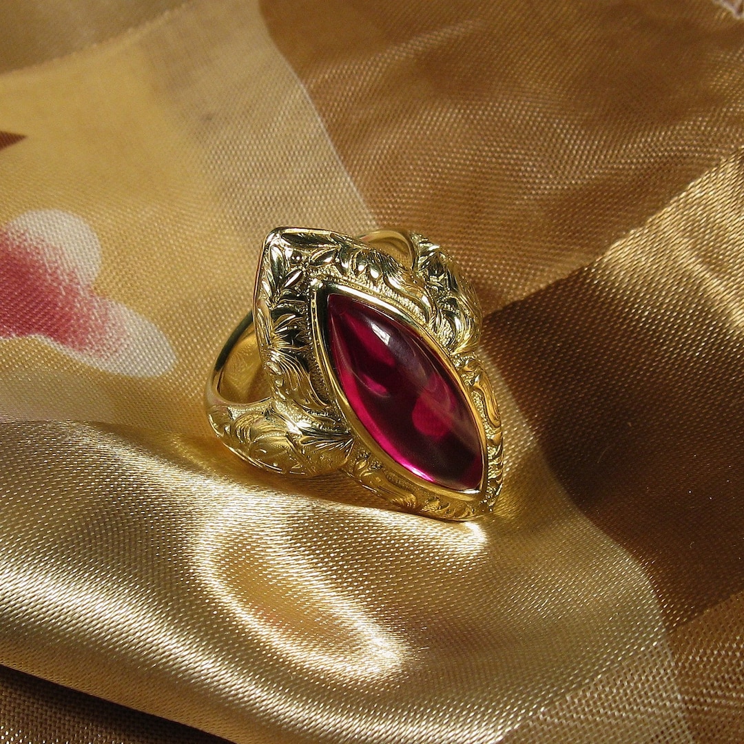 Renaissances Ring, Ruby Ring, Big Heavy Gold Ring, Oversize Ring, Ruby ...