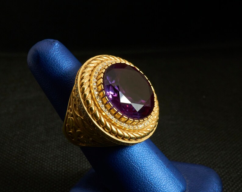 Gold Bishop Ring, Amethyst Ring, Round Men's Ring, Heavy Gold Ring, 14K ...