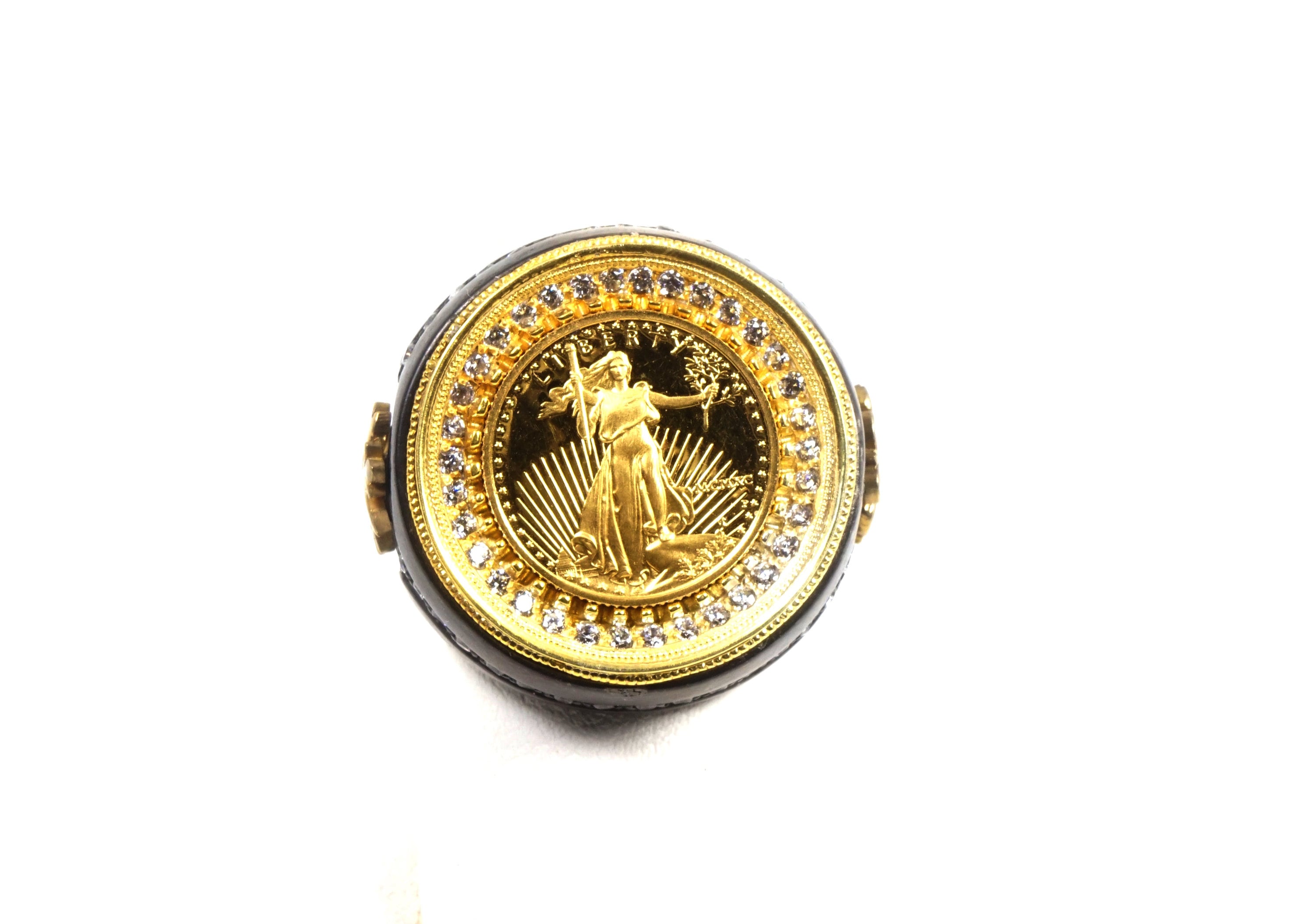 Coin Ring, Big Men Ring, Heavy Ring, Round Ring, 18K Gold 925 Silver ...