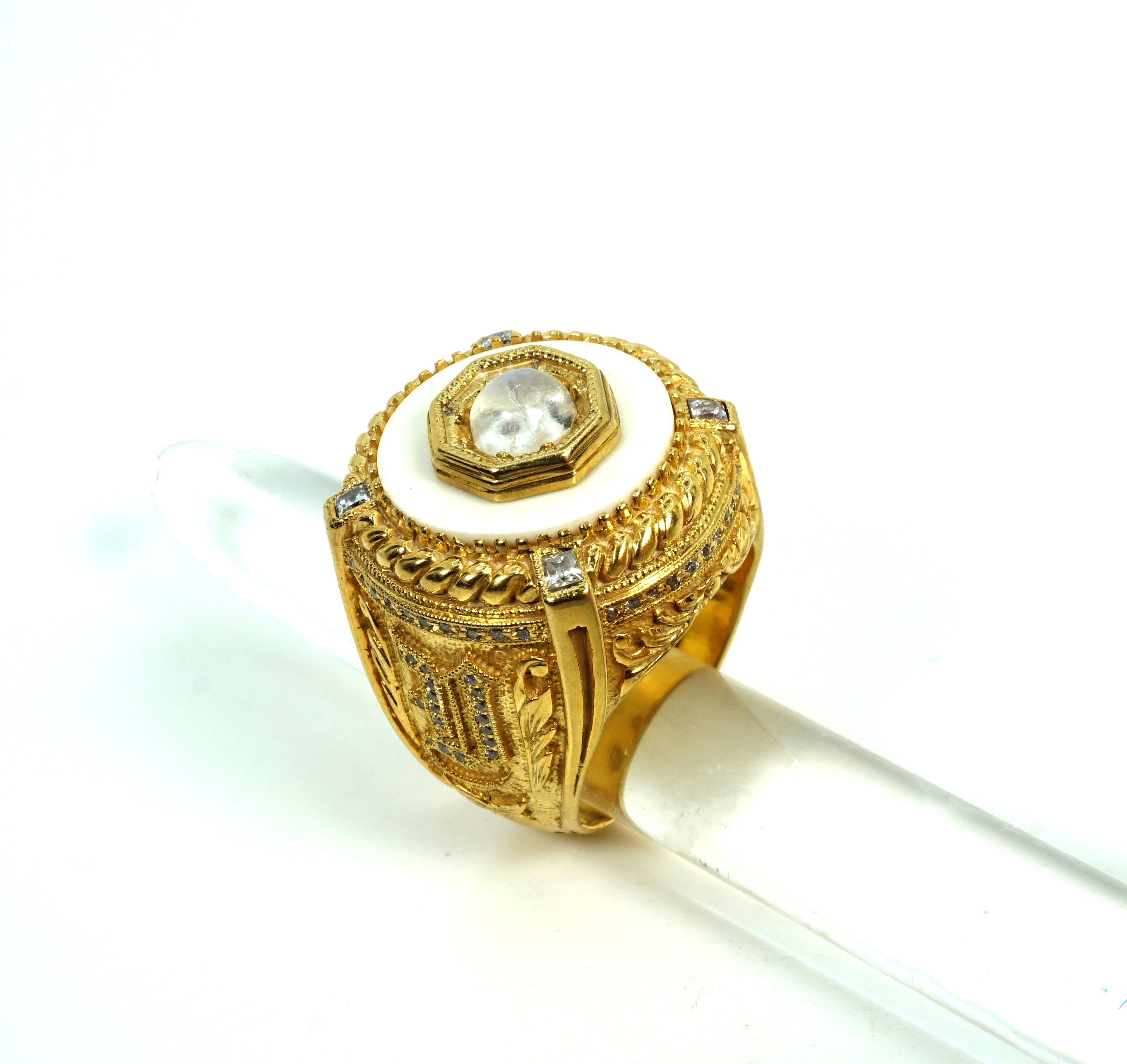 Coin Ring, Big Man Ring, Heavy Ring, Round Ring, 14K Gold, Diamonds ...