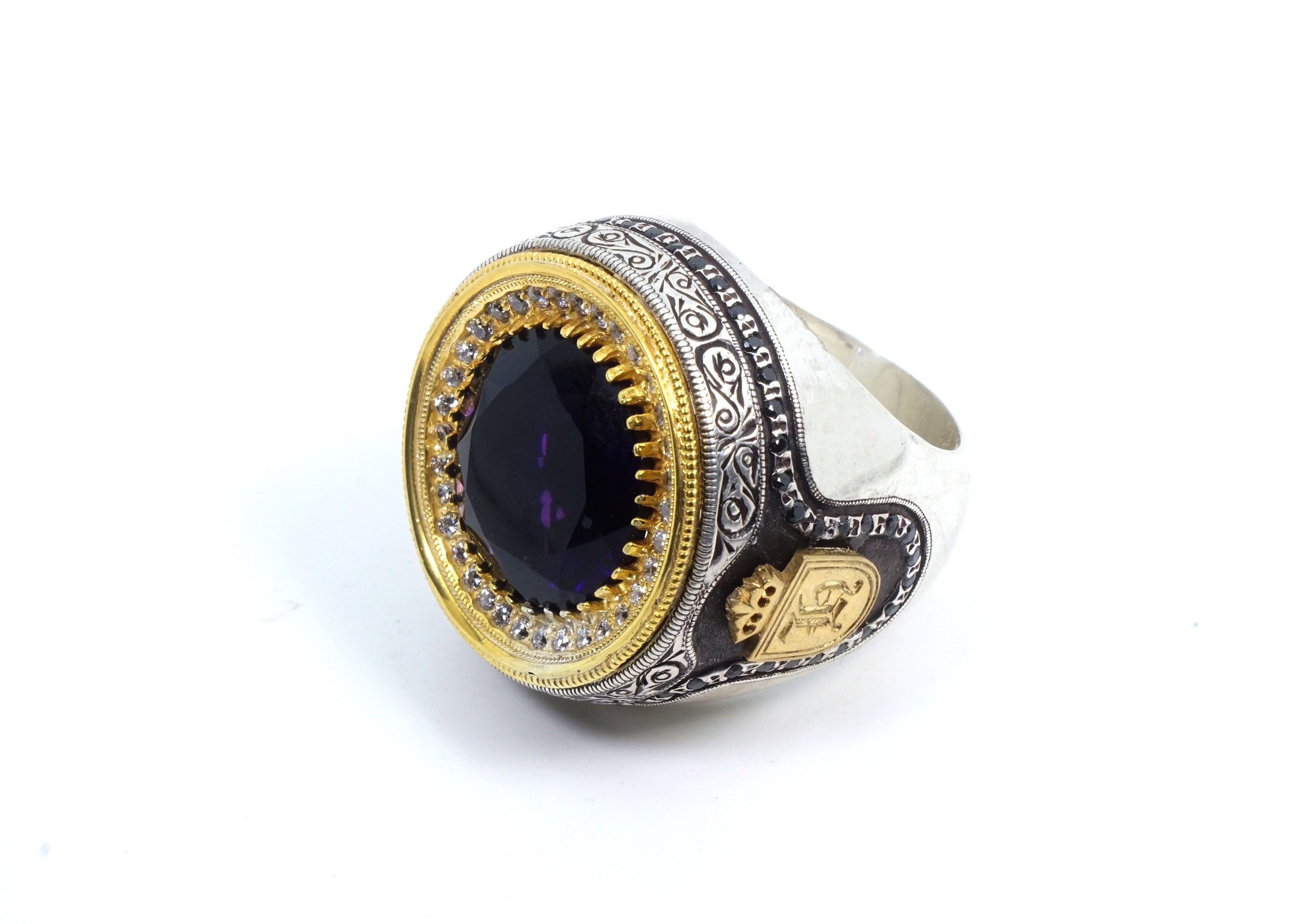 Bishop Ring, Big Men's Ring, Round Ring, Big Amethyst Ring, Diamonds ...