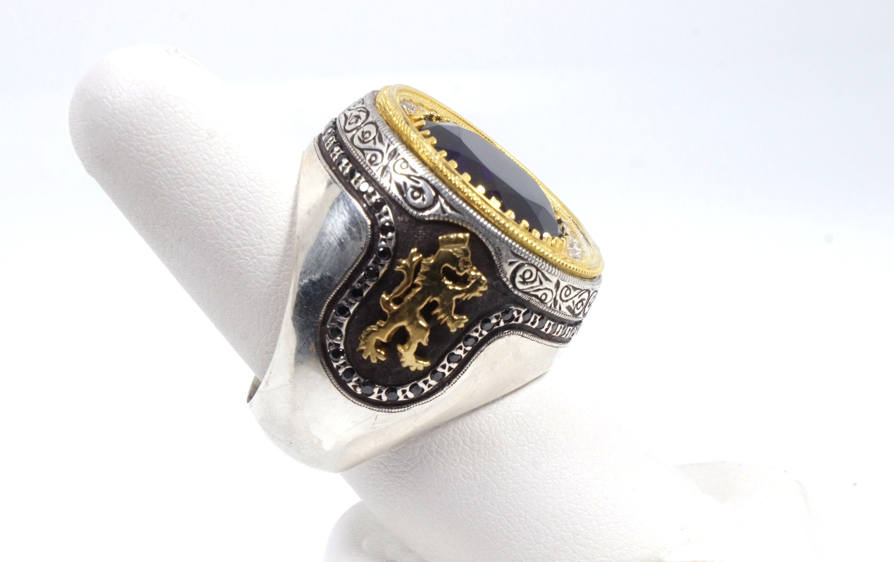 Bishop Ring, Big Men's Ring, Round Ring, Big Amethyst Ring, Diamonds ...