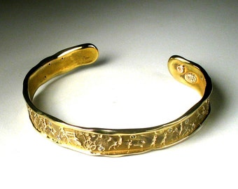 Ancient Cuff 14K Gold Bracelet - Primitive Style Bracelet - Cuff Gold ...