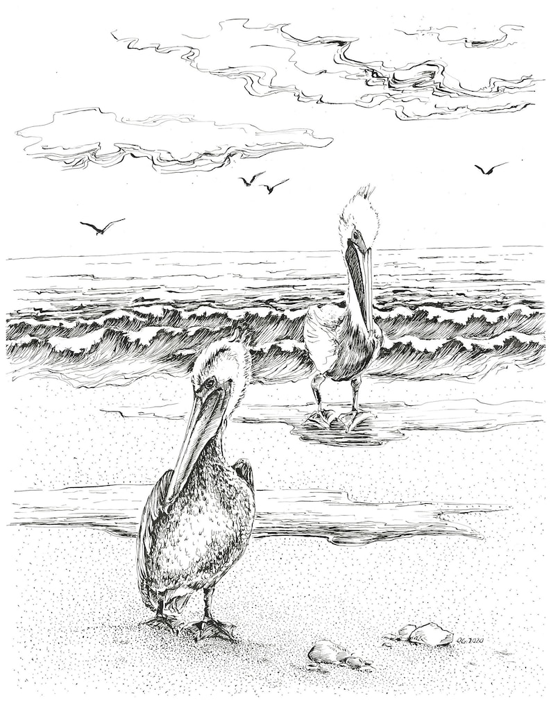 Original Seascape, Sea Ink Drawing, Pen and Ink Original Sketch ...