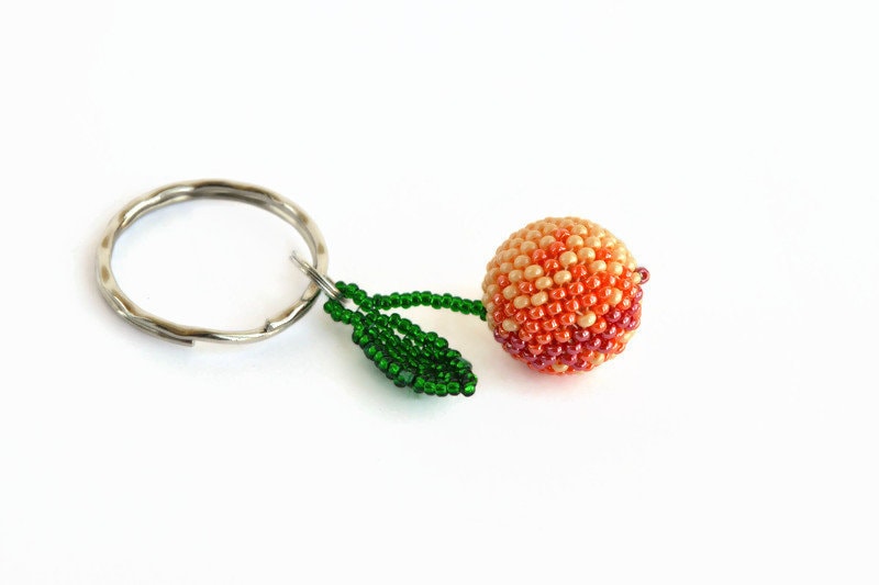 Peach Beaded Keychain for Women/ Fruit Accessory/ Small - Etsy