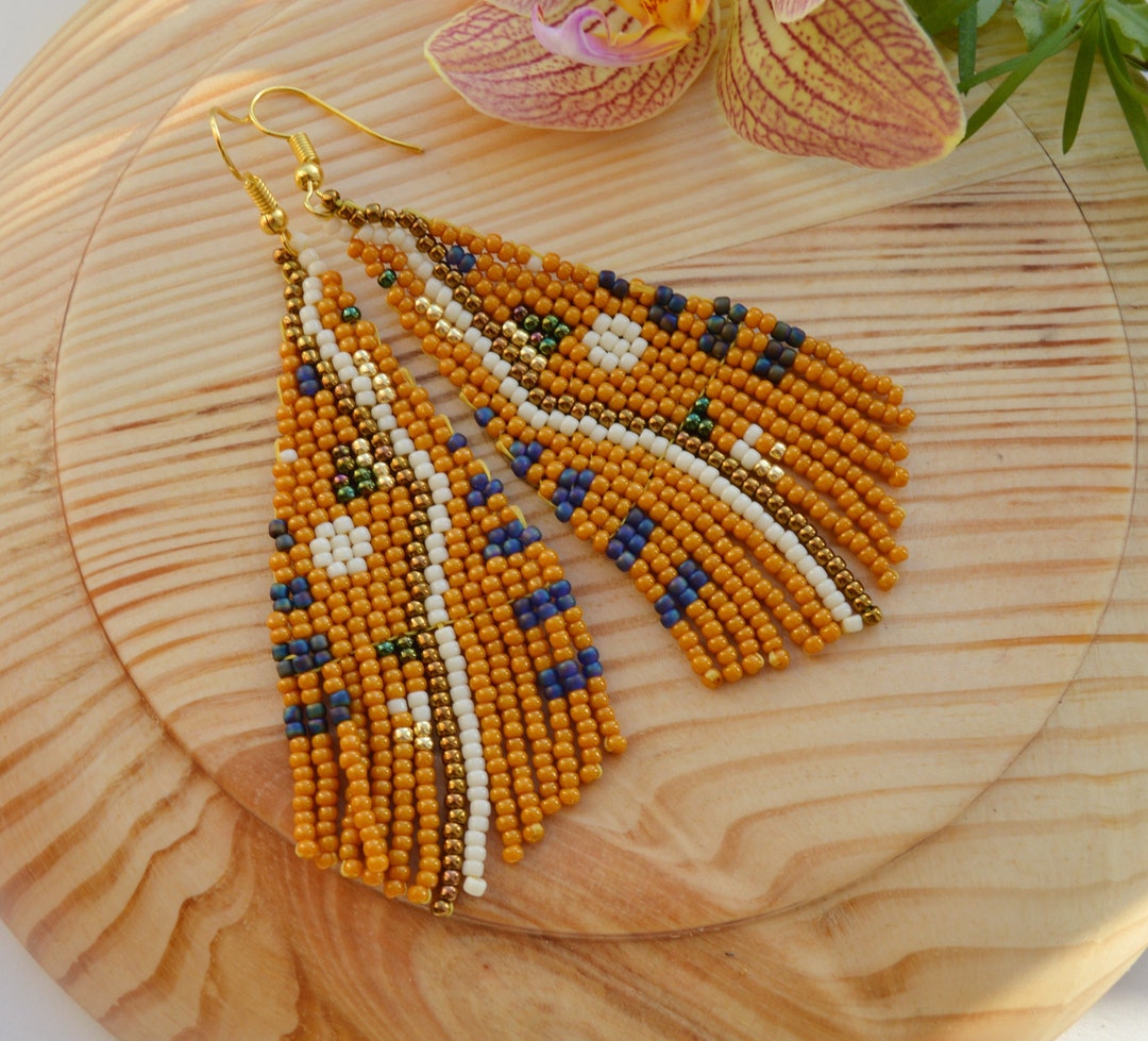 Rust Beaded Fringe Earrings: Handwoven Boho Tassel Jewelry - Etsy Denmark