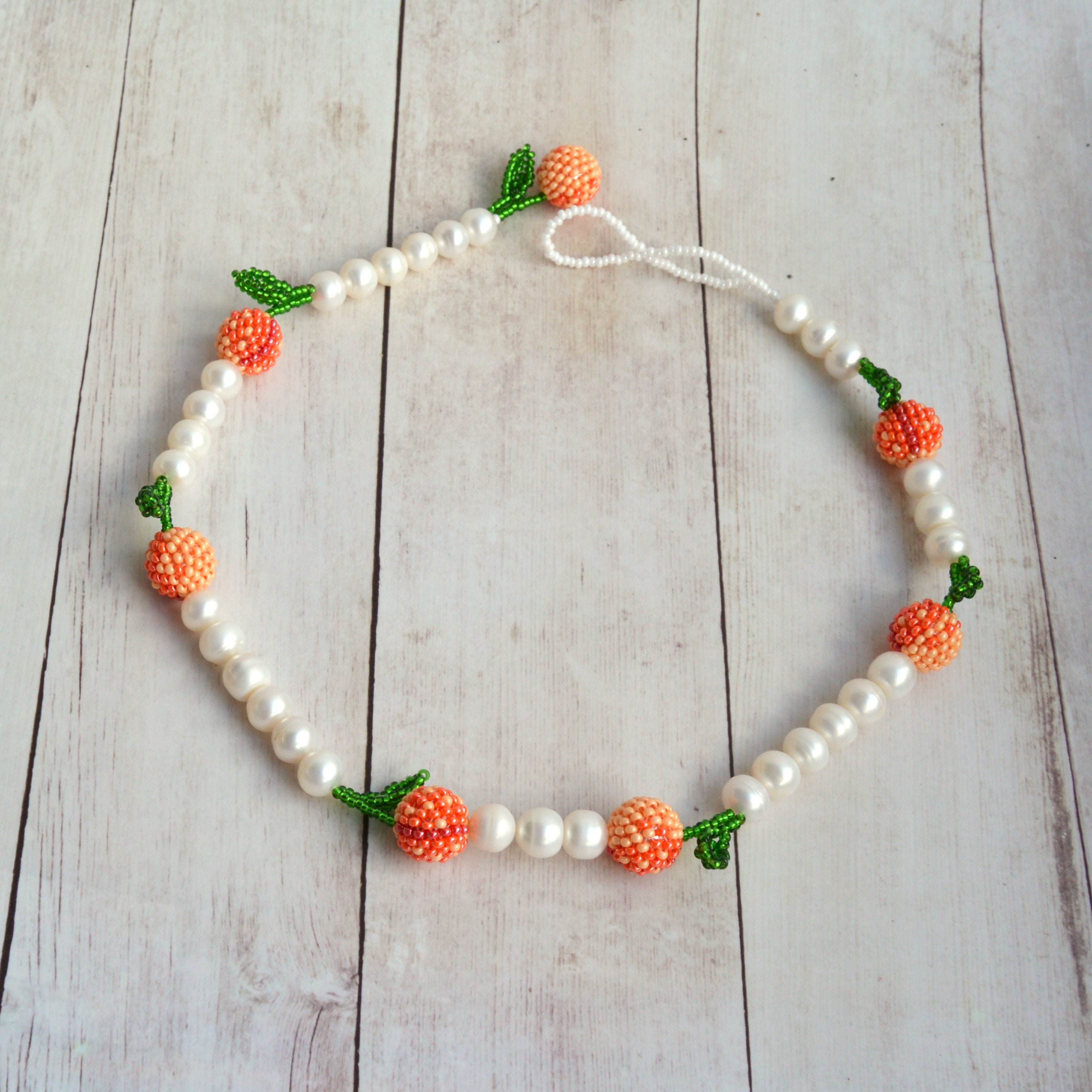 Pearl Choker Necklace for Women With Fruits Peach Beads Summer Jewelry ...